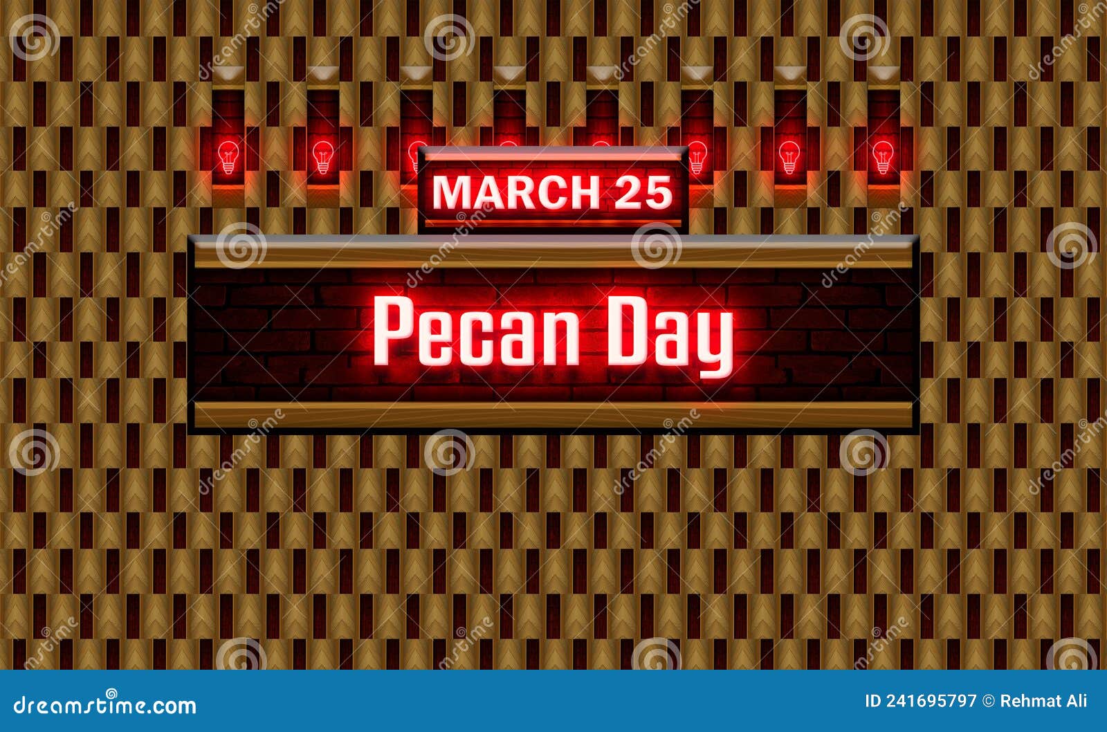 25 March, Pecan Day, Neon Text Effect on Bricks Background Stock ...