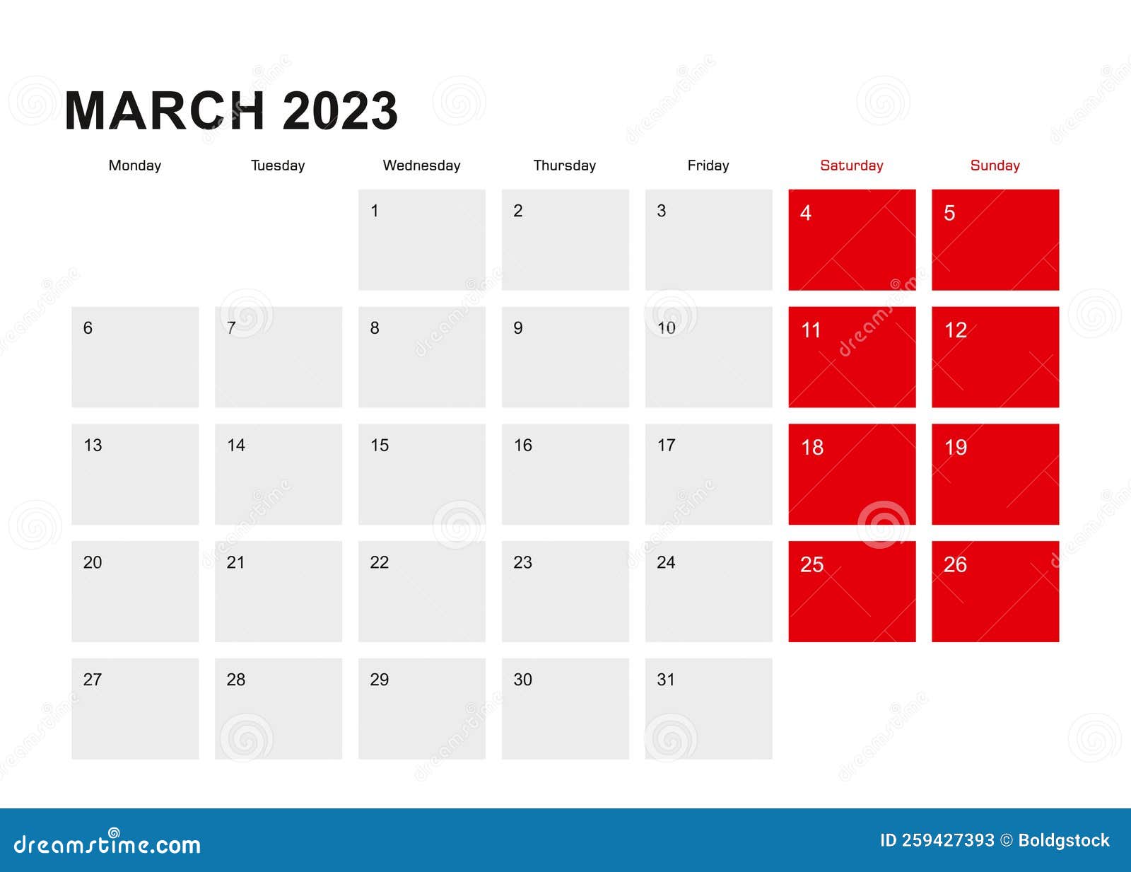 2023 March Planner Calendar Design. Week Starts from Monday Stock ...