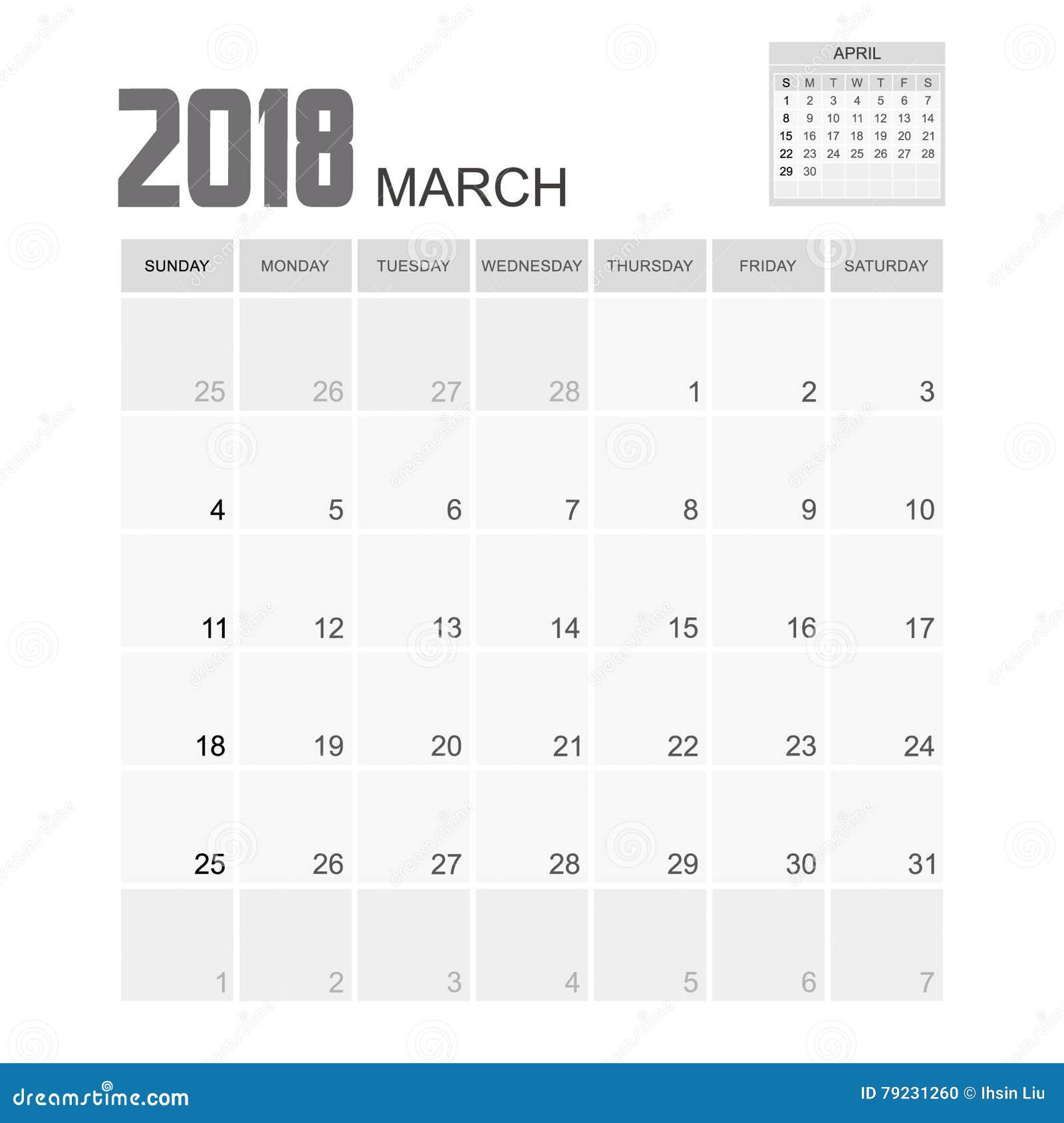 March. Planner 2023 Year. English Vector Vertical Template. Week Starts ...