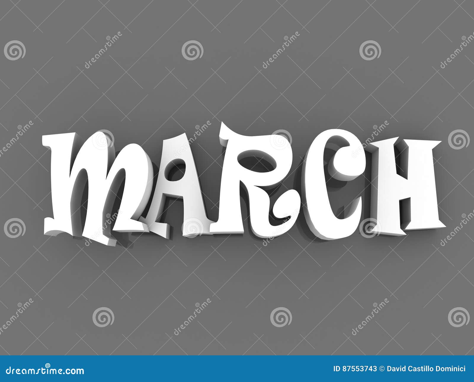 March Sign with Colour Black and White. 3d Paper Illustration. Stock ...