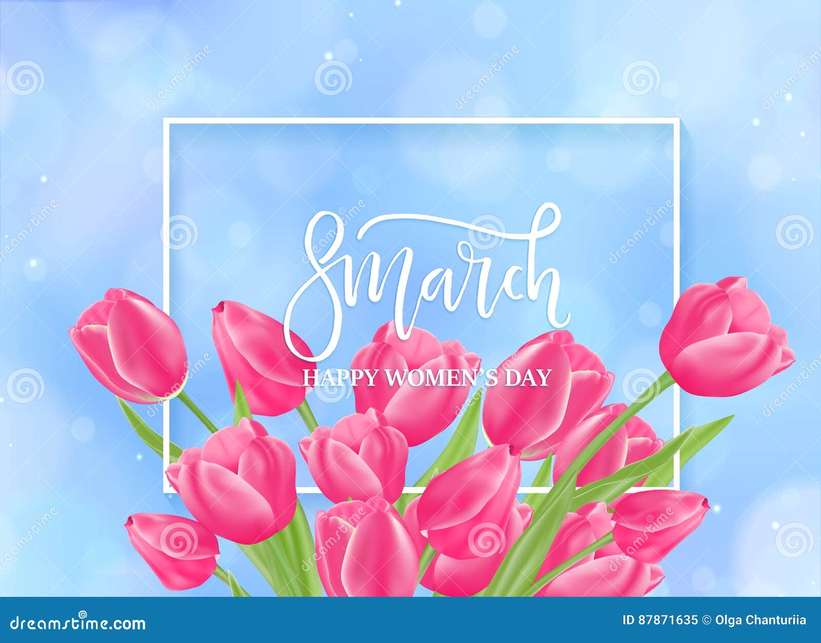 8 March Spring Banner with Pink Tulips. Stock Vector - Illustration of ...