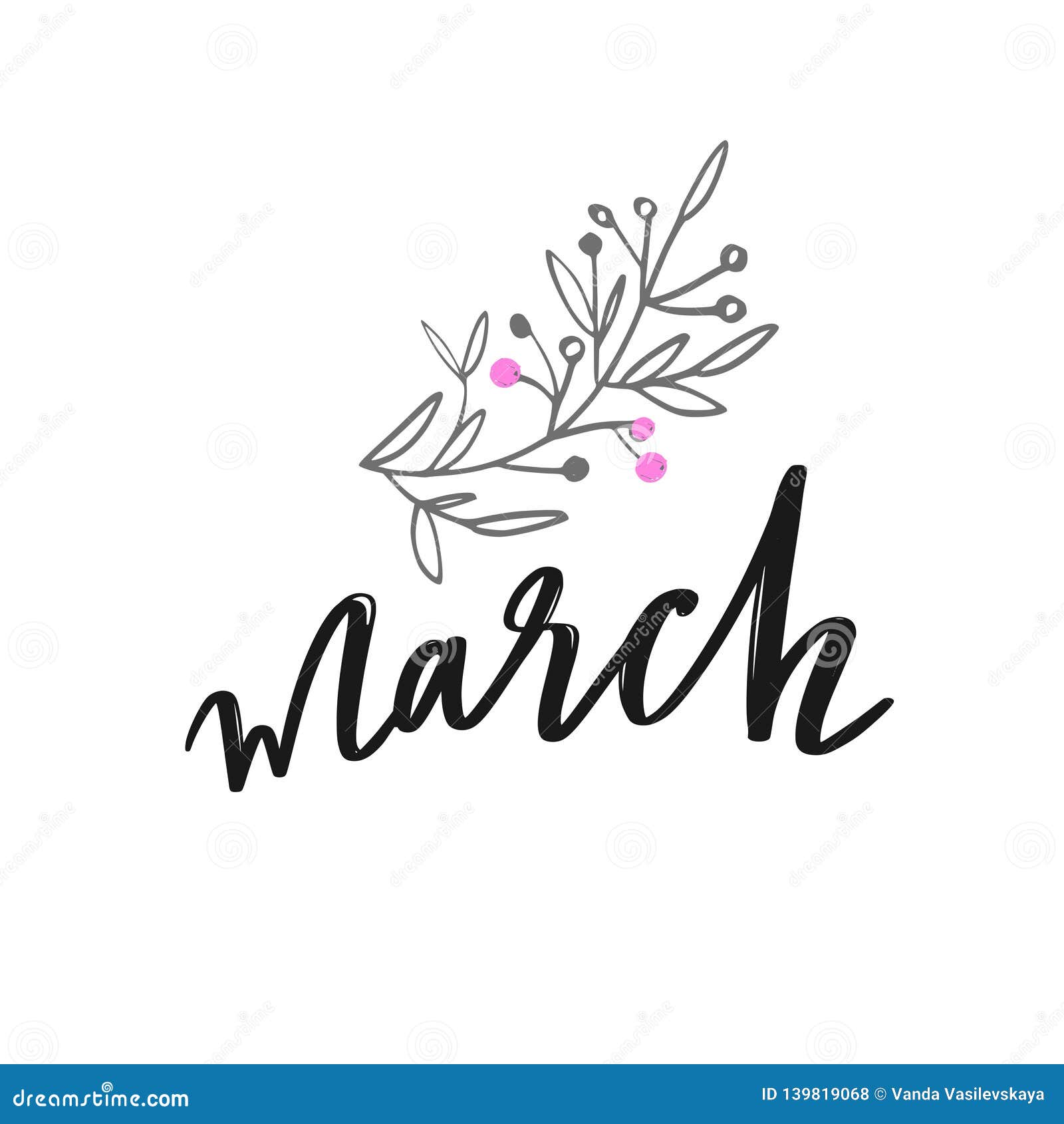 March Spring Vector Handwritten Lettering. Hand Sketched Sign Stock ...