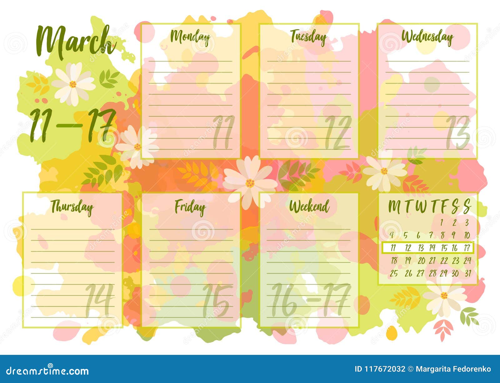 March 2019 Weekly planner stock vector. Illustration of note - 117672032