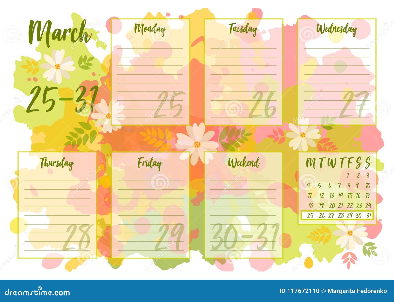 March 2019 Weekly planner stock vector. Illustration of message - 117672110