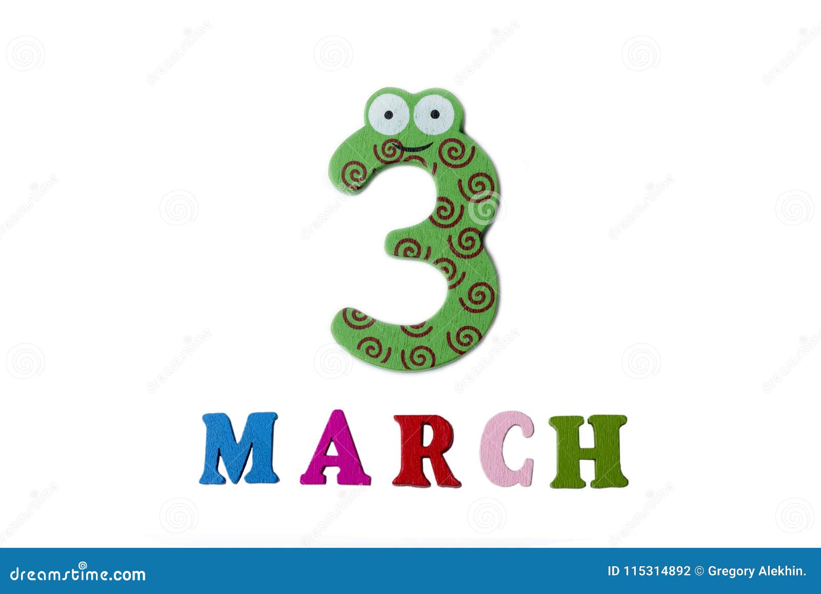 March 3 on White Background, Numbers and Letters. Stock Photo - Image ...