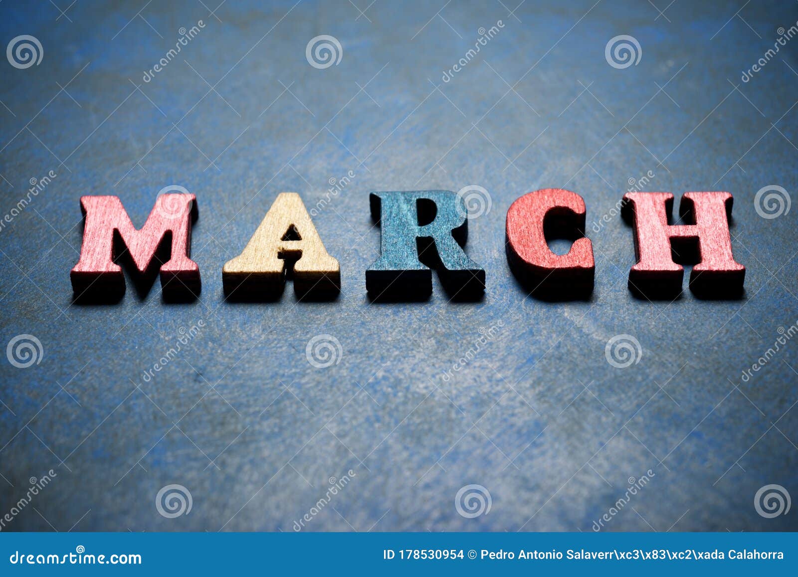 March word view stock photo. Image of lettering, blue - 178530954