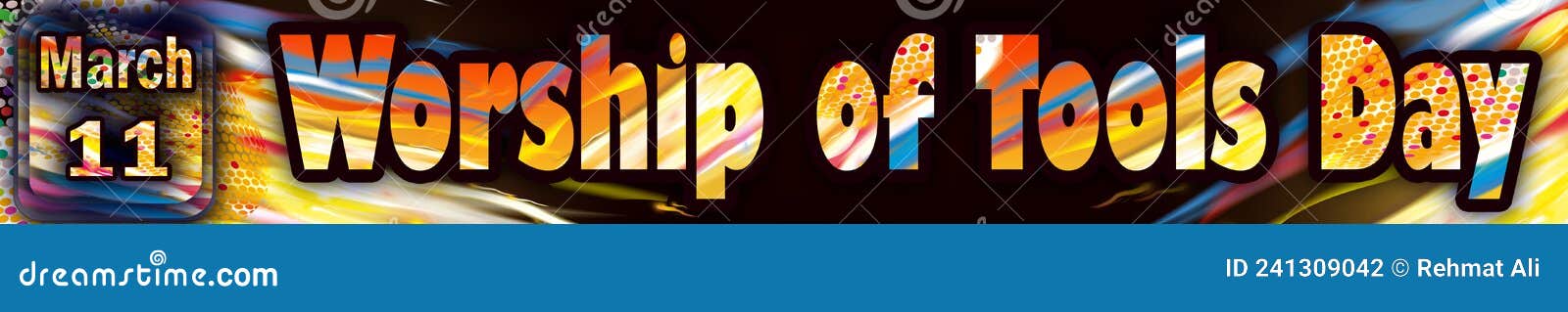 11 March, Worship of Tools Day, Text Effect on Black Background Stock ...