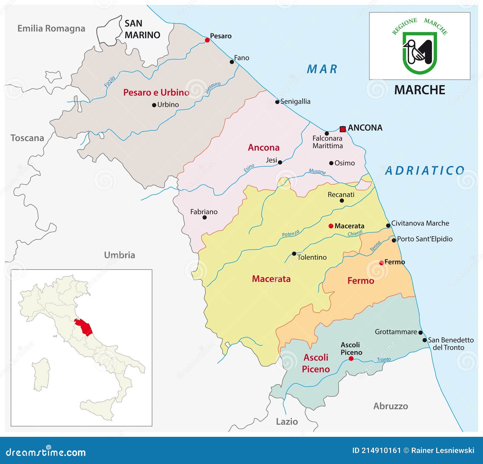 Marche Map. Political Map Of Marche With Boundaries In White Color ...