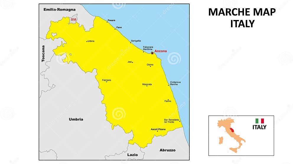 Marche Map. State and District Map of Marche Stock Vector ...