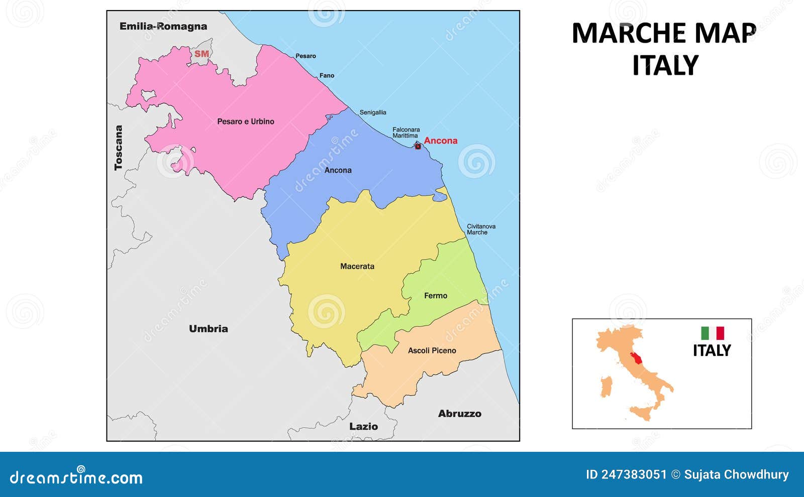 Marche Map. State and District Map of Marche Stock Vector ...