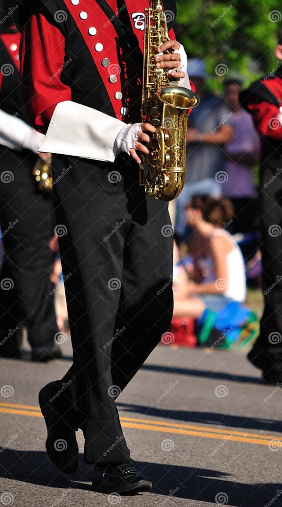 Marching Band Performer Playing Saxophone Stock Image - Image of ...