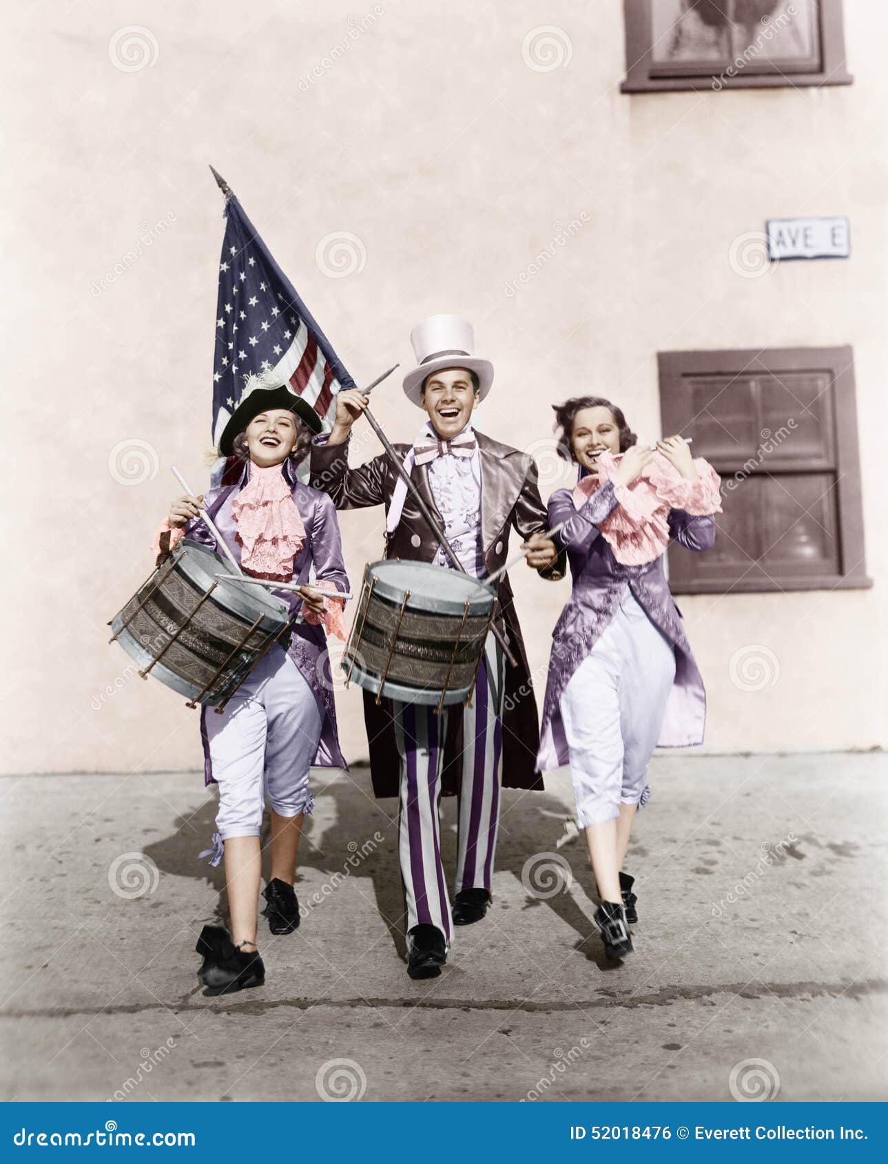 Marching Band Performing in a Parade with an American Flag Stock Photo ...