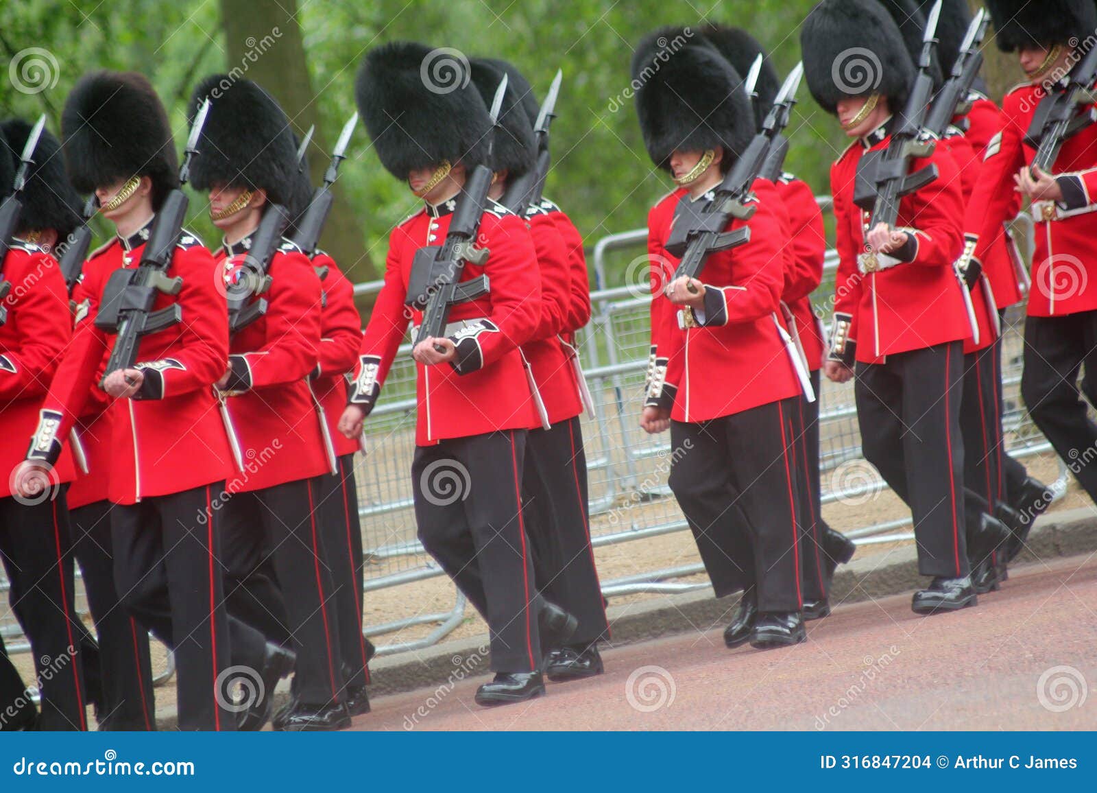 Marching British Guardsmen during Trooping the Colour London England ...