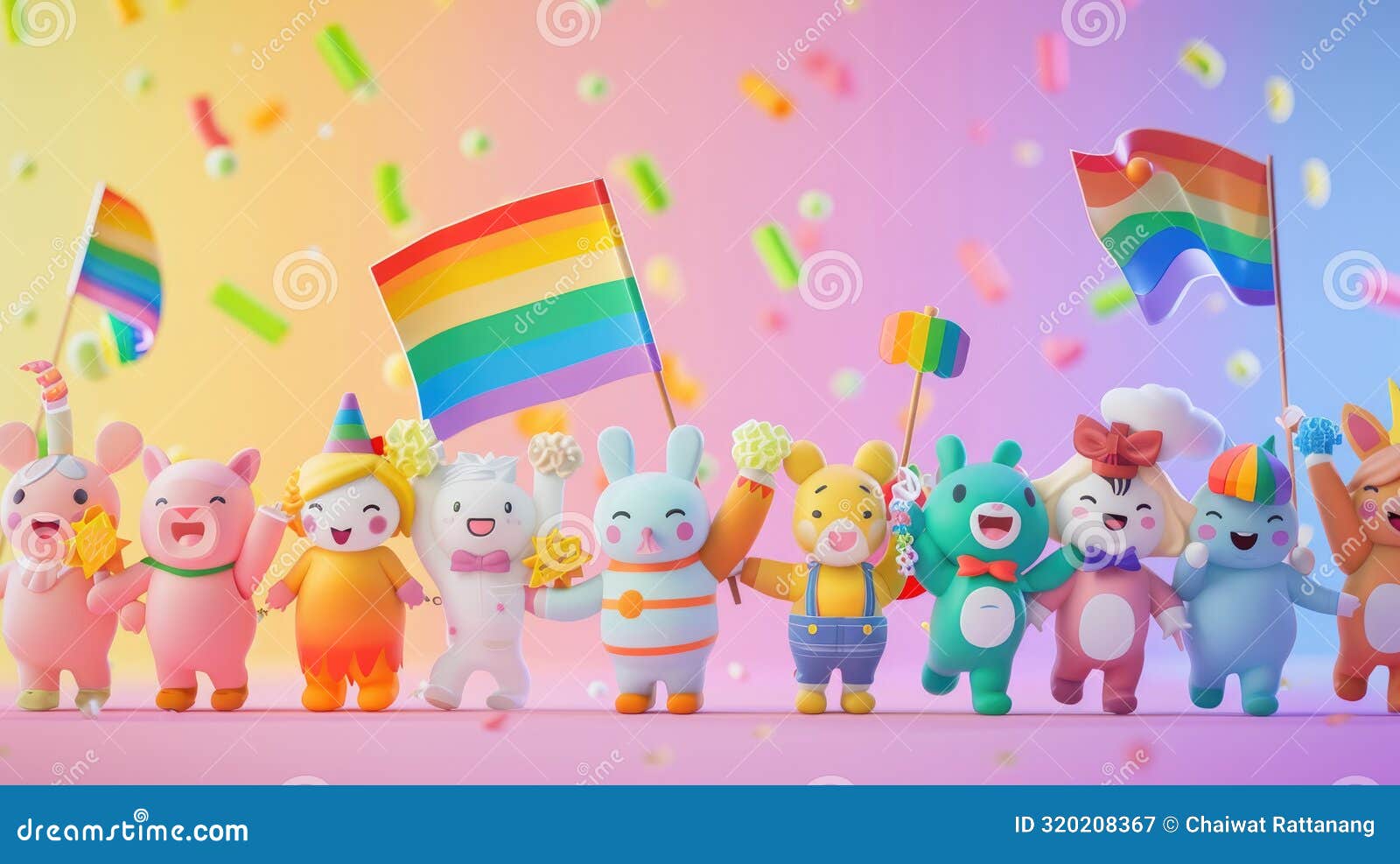 Marching for Pride: Cartoon Parade Celebration with Text Space. Stock ...