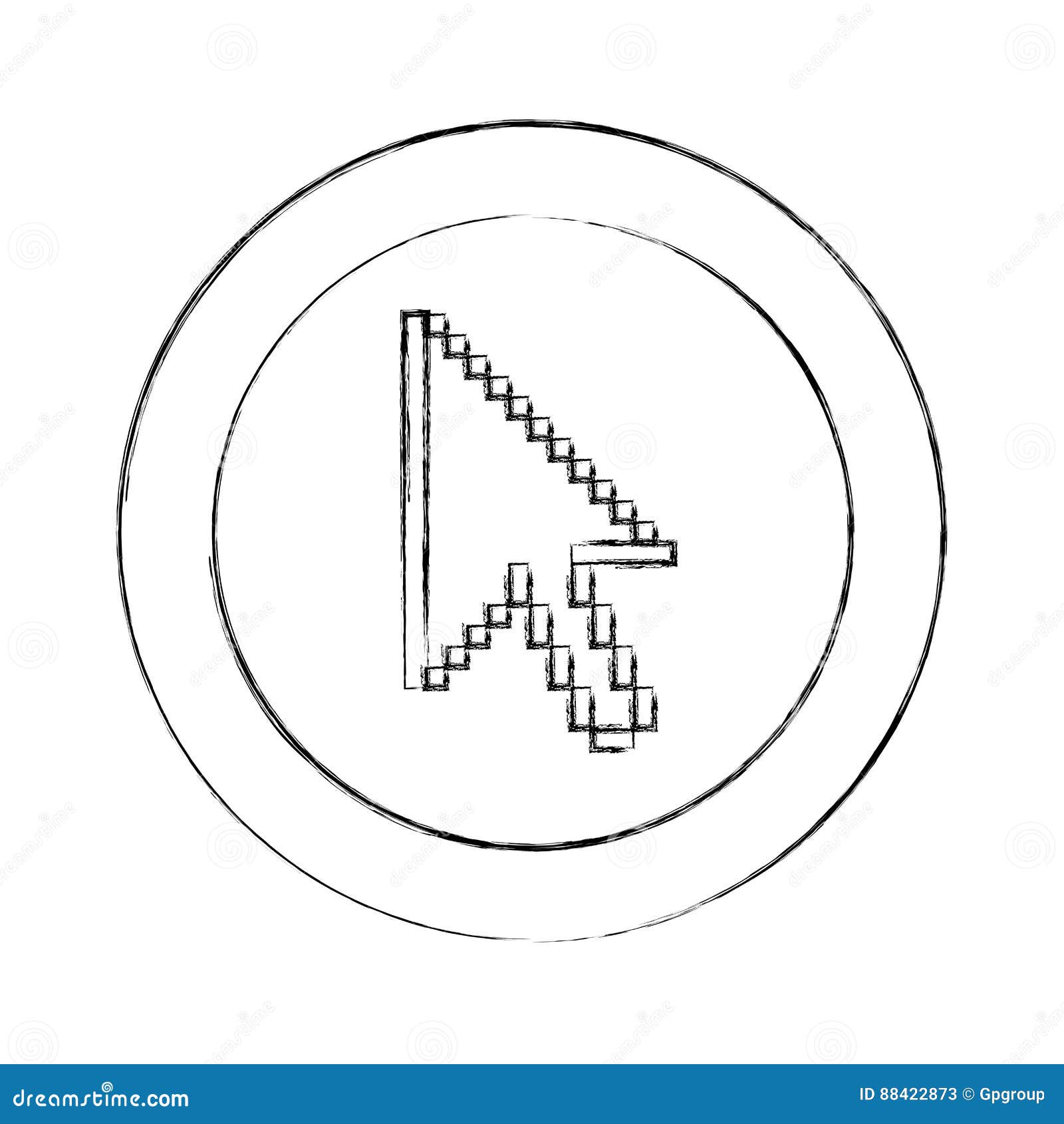 Marco Circular Borroso De La Silueta Con La Flecha Pixelated Del Cursor ...