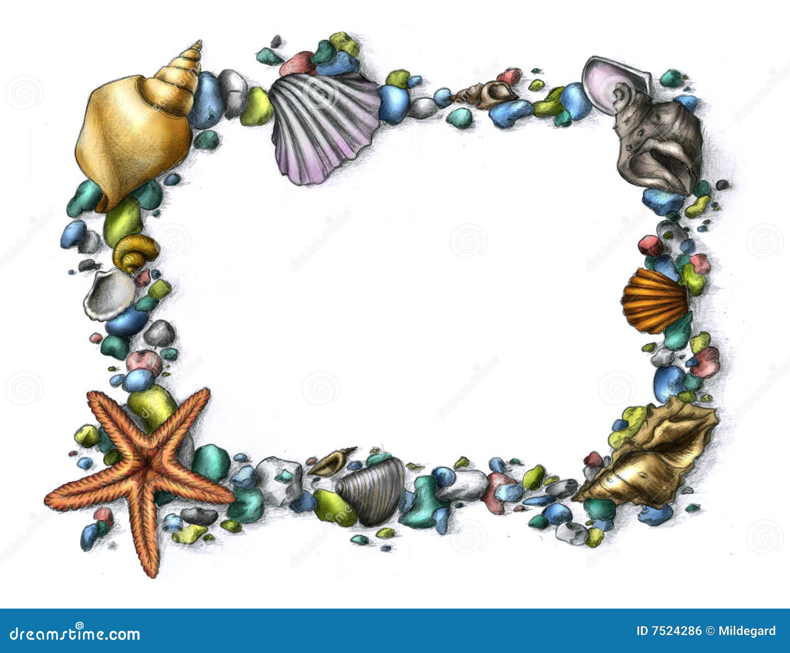 Marco del shell stock de ilustración. Ilustración de playa - 7524286