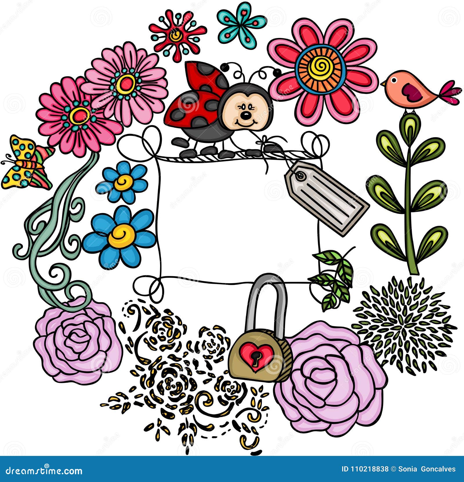 Marco Floral Con El Ladybug Ilustración del Vector - Ilustración de ...