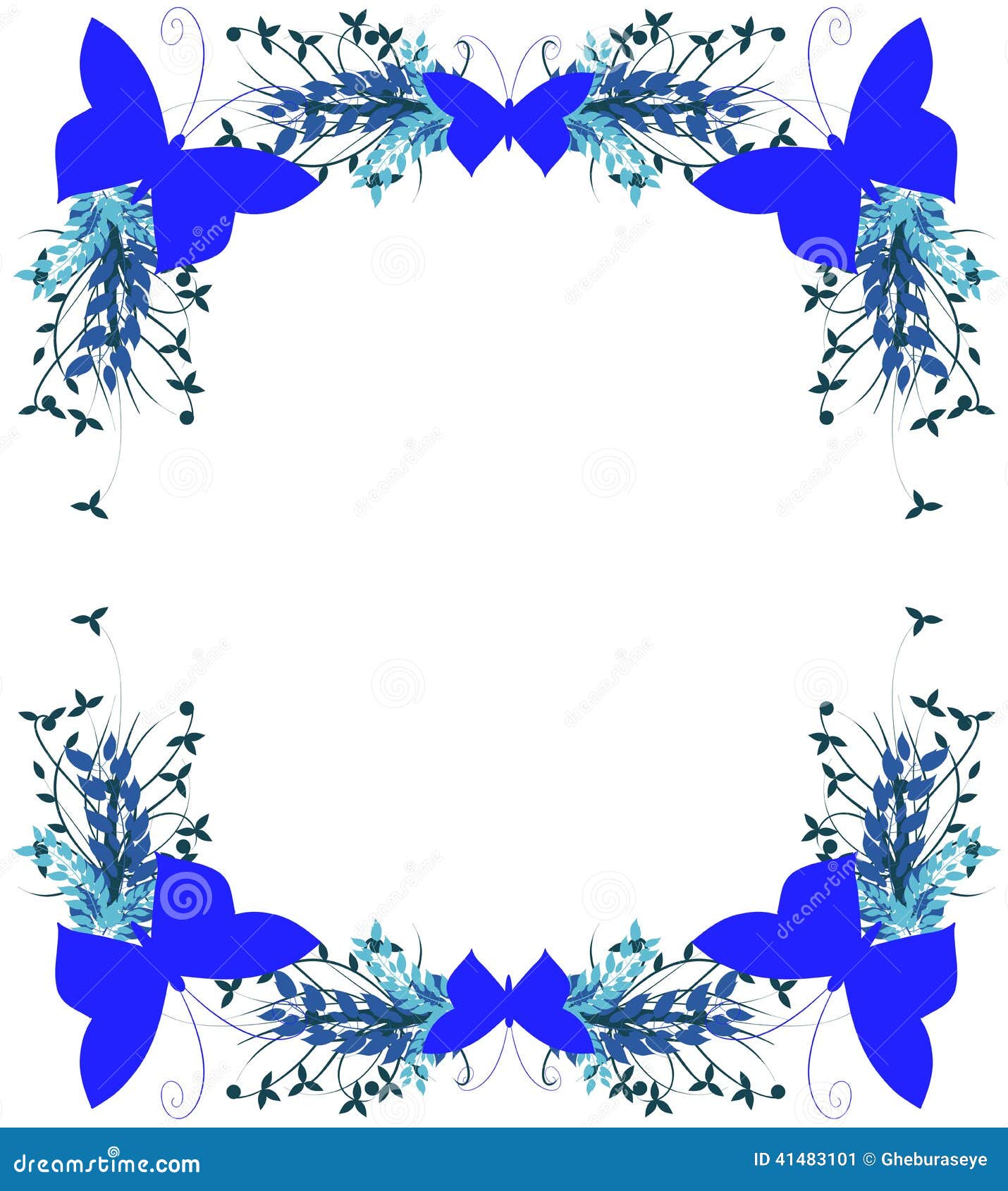 Marco Floral Con Las Mariposas En Azul Stock de ilustración - Imagen ...
