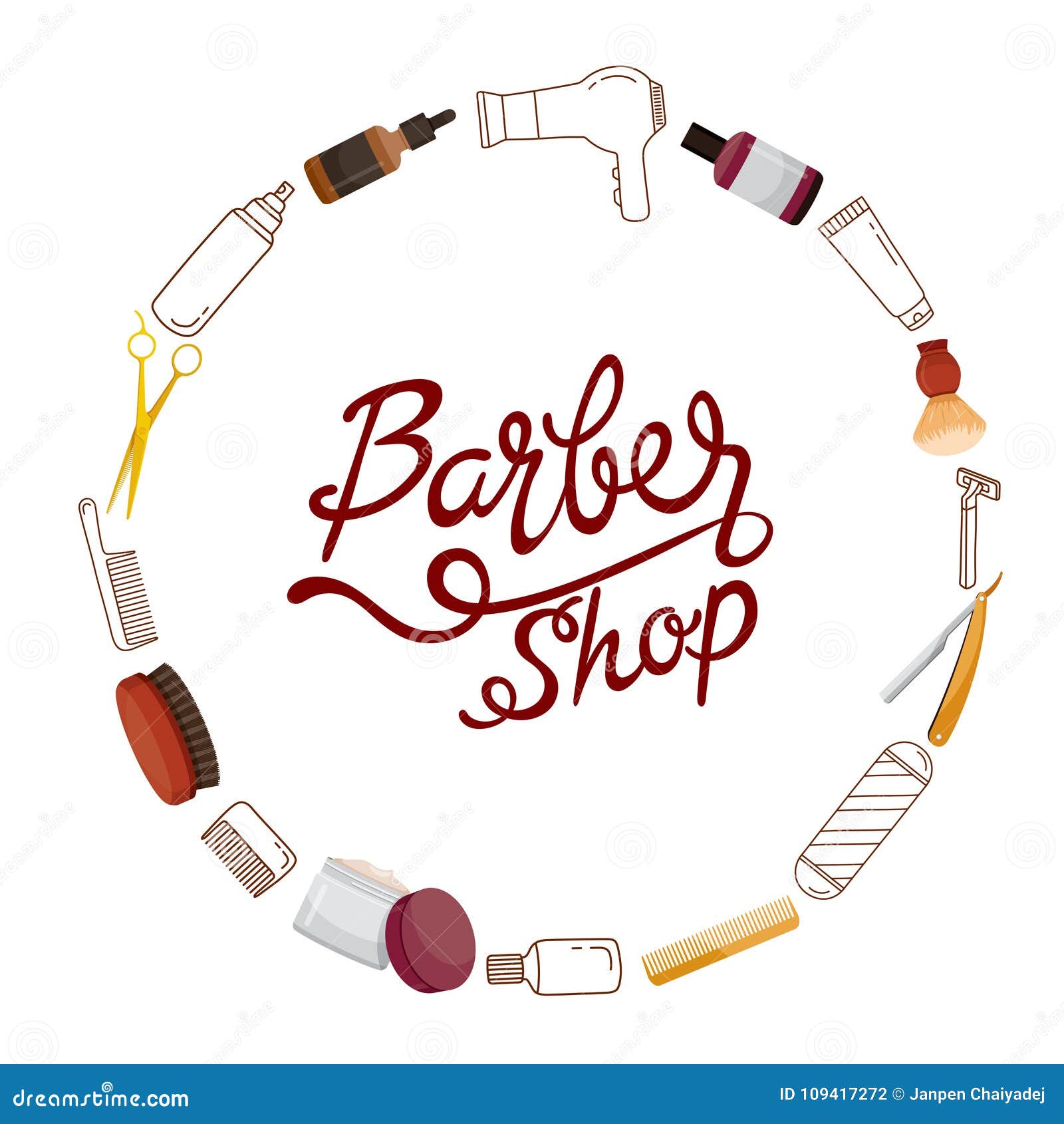Marco Y Letras De Barber Shop Accessories on Circle Ilustración del ...