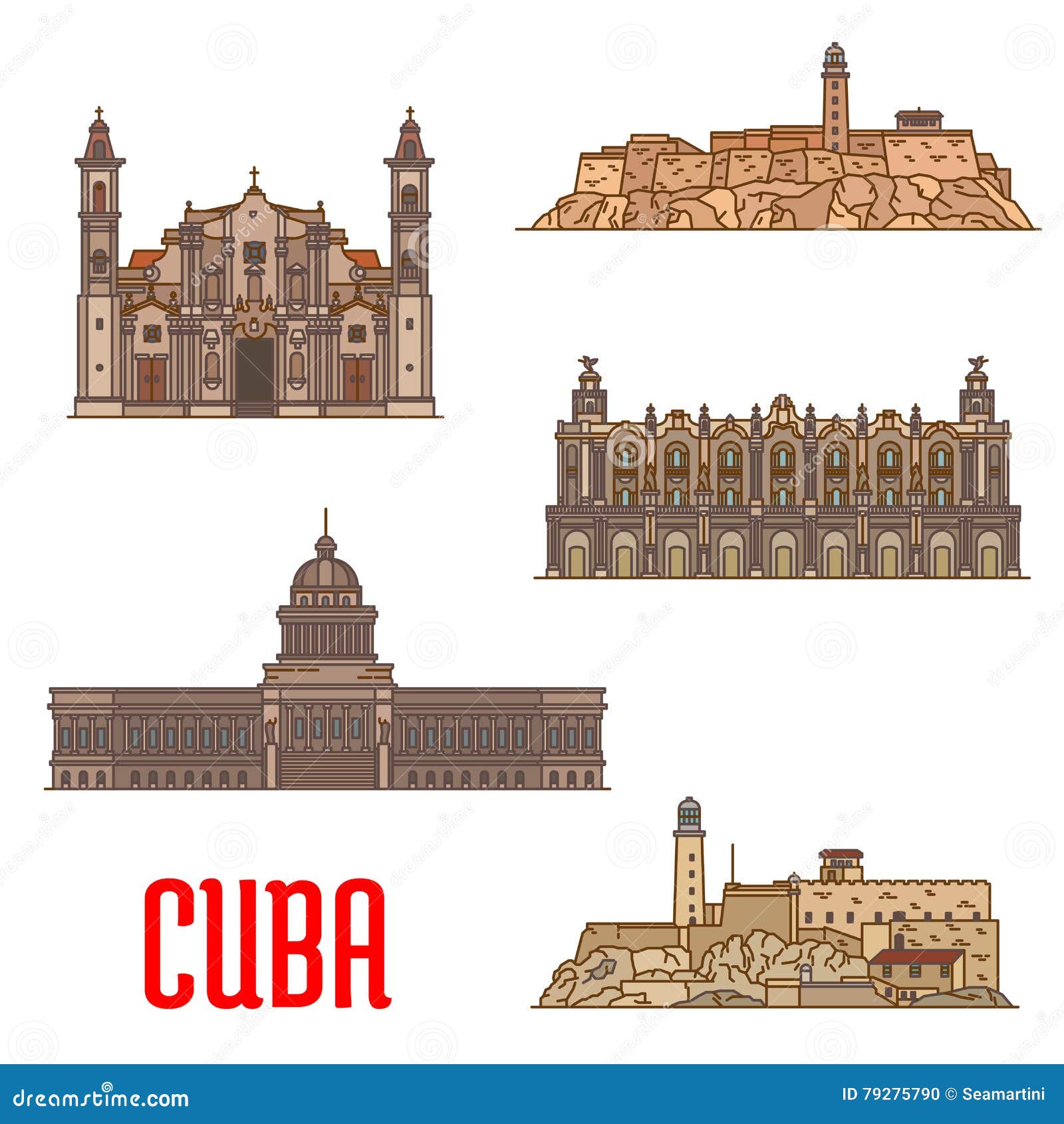 Marcos E Sightseeings De Cuba Ilustração do Vetor - Ilustração de ...