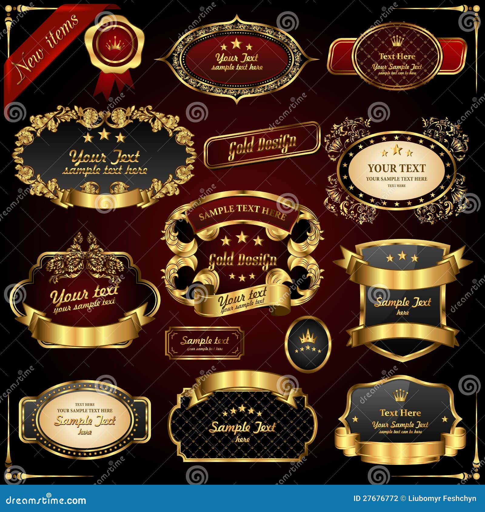 Marcos Retros Del Oro Del Vector Ilustración del Vector - Ilustración ...