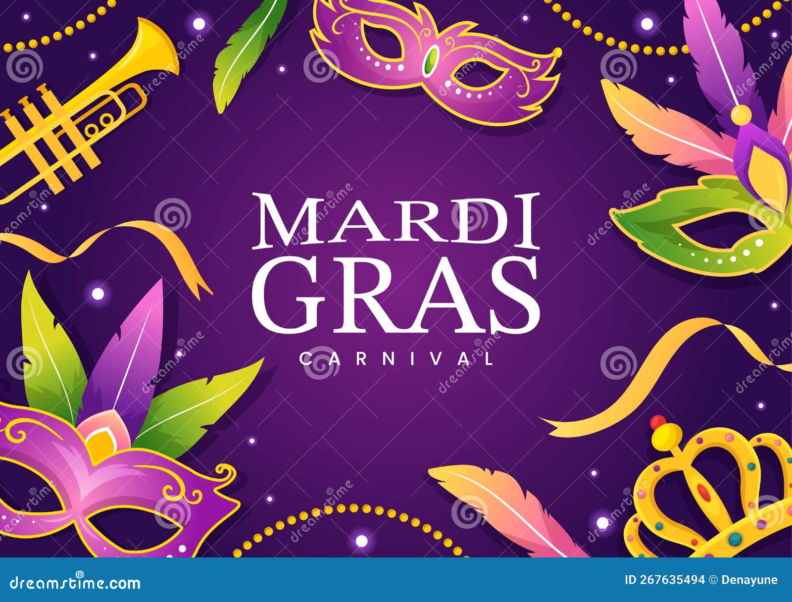 Mardi Gras Carnival Party Illustration With Mask Feathers And Item