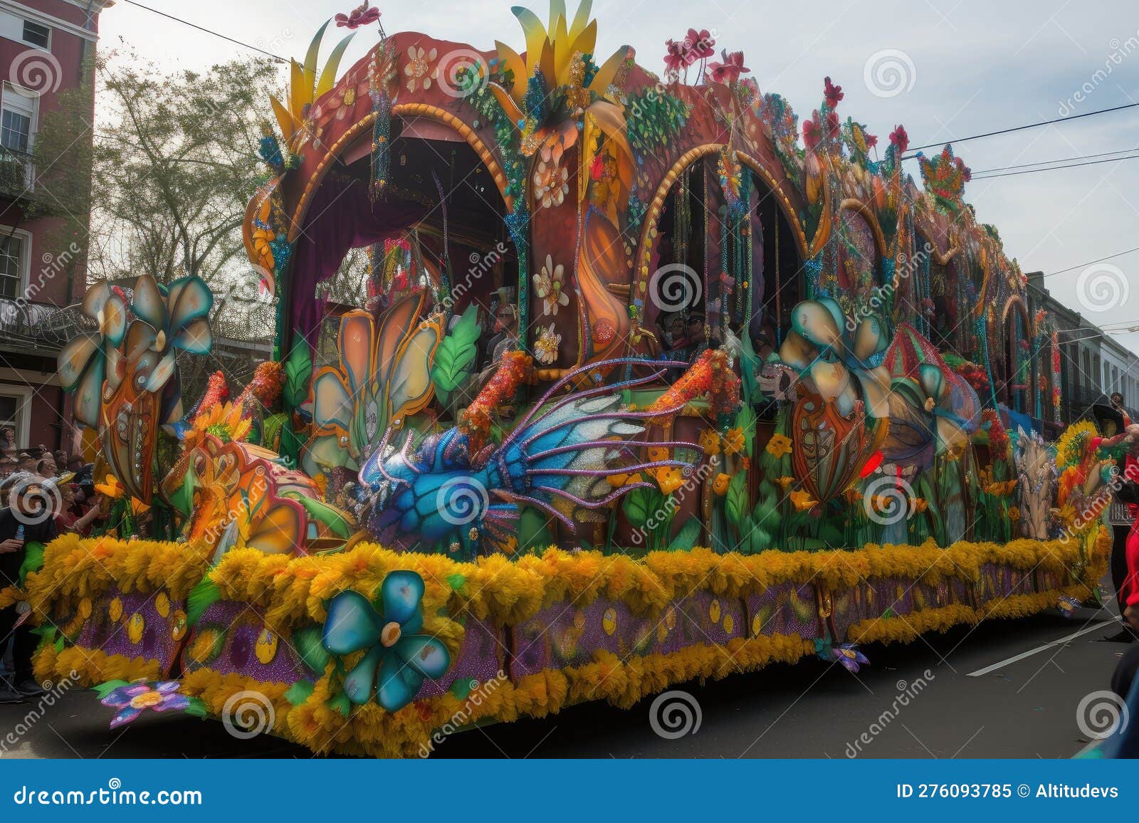 Mardi Gras Parade, with a Colorful and Elaborate Float Passing by Stock ...