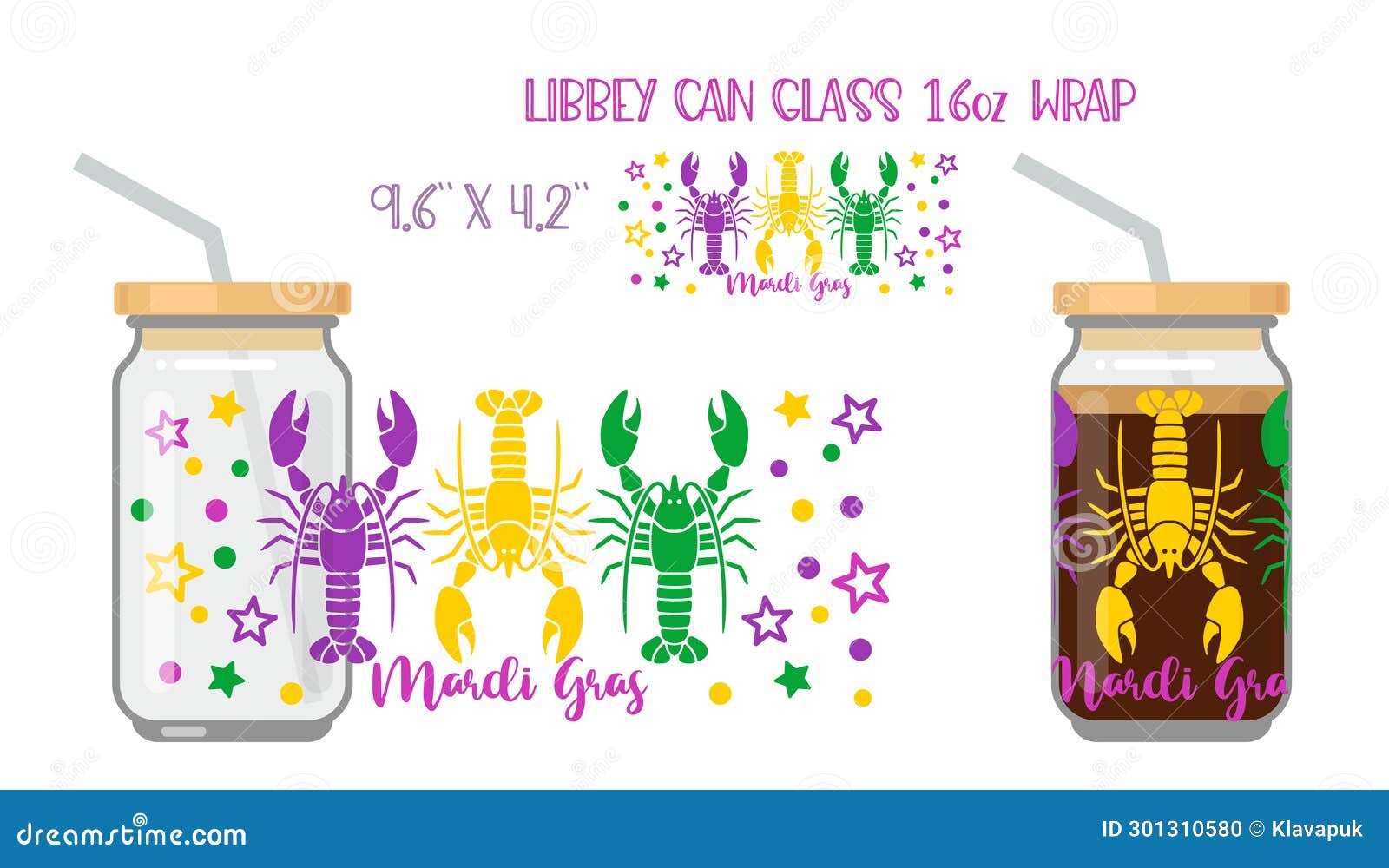 Printable Full Wrap For Libby Glass Can. Mardi Gras. Vector Lettering ...
