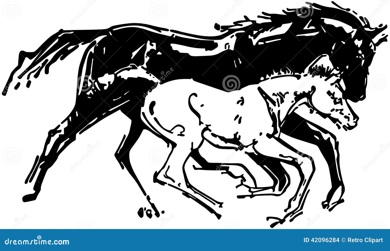 Mare and Colt stock vector. Illustration of running, drawings - 42096284
