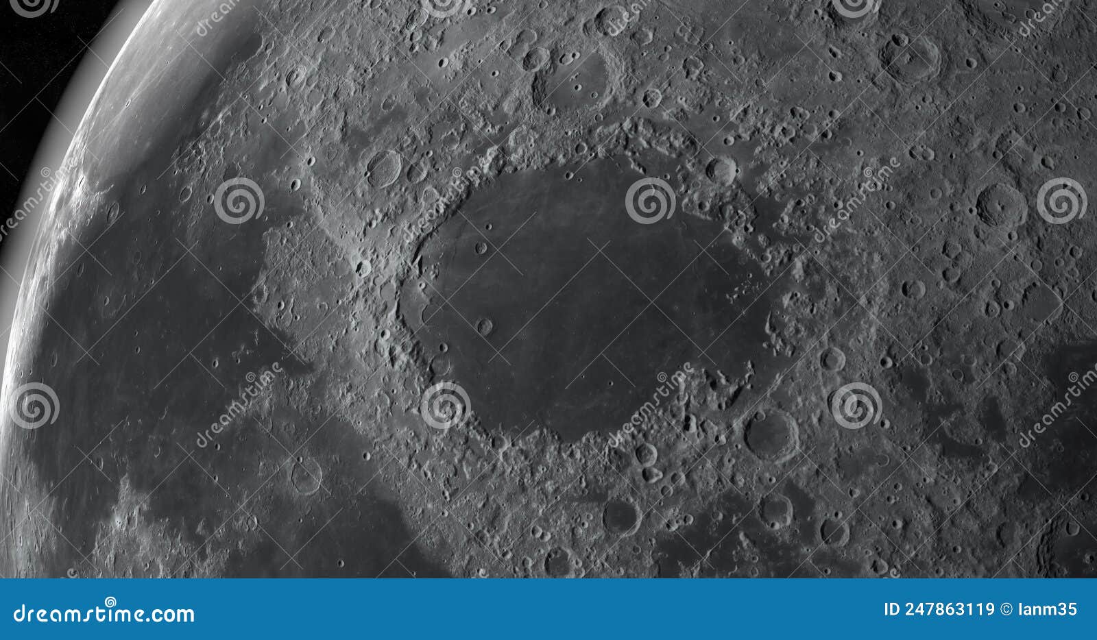 Mare Crisium in the Lunar Surface of the Moon in Rotation, 3d Rendering ...