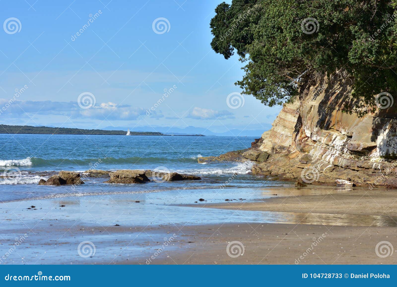 Sandy Oceanic Beach with Cliff on Side Stock Image - Image of outdoor ...