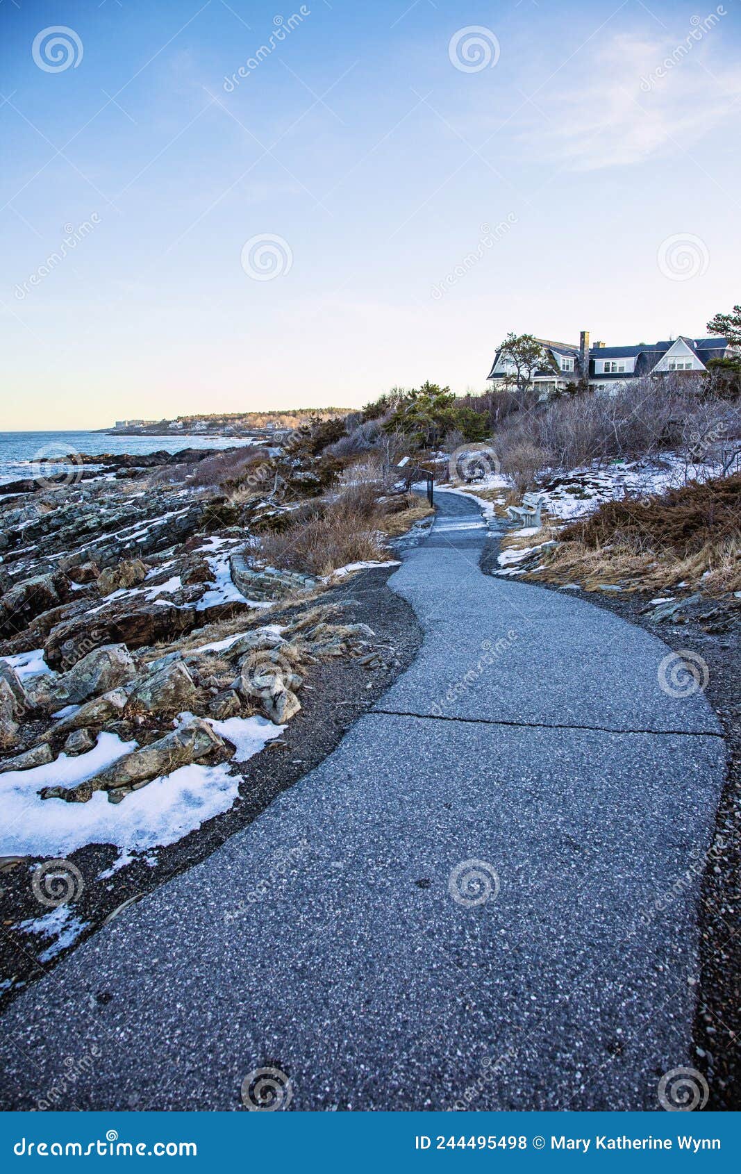 Marginal Way Path at Sunset in Ogunquit Maine during Winter Stock Photo ...