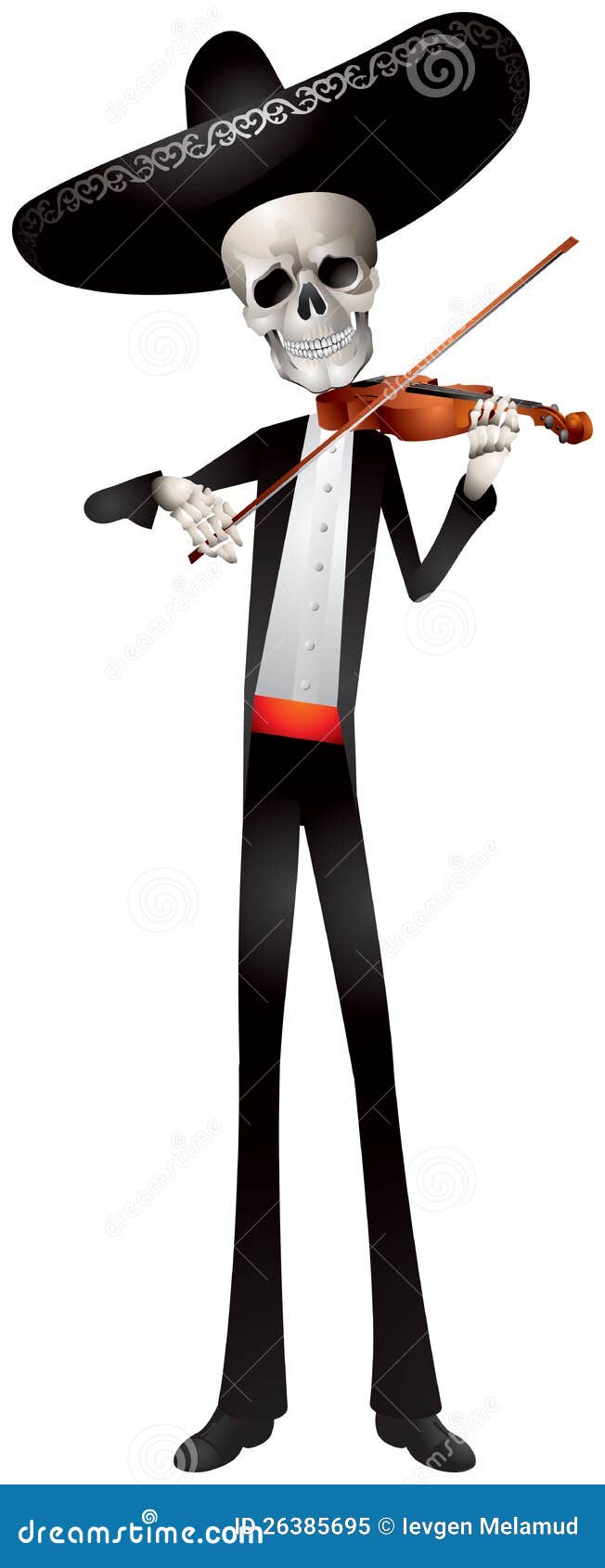 Mariachi Skeleton Band Violin Player Stock Vector - Illustration of ...