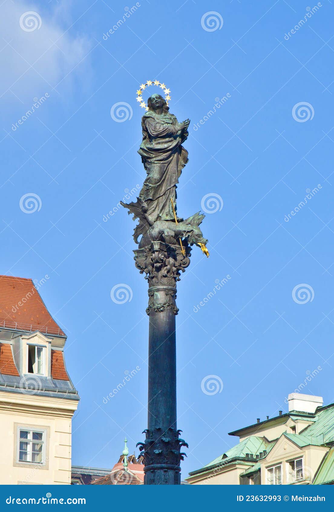 Marian Column And Church Of Our Lady Before Tyn On Old Town Square In ...