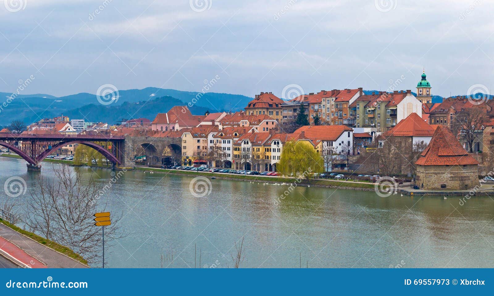Maribor Waterfront and Old Town View Stock Image - Image of roofs ...