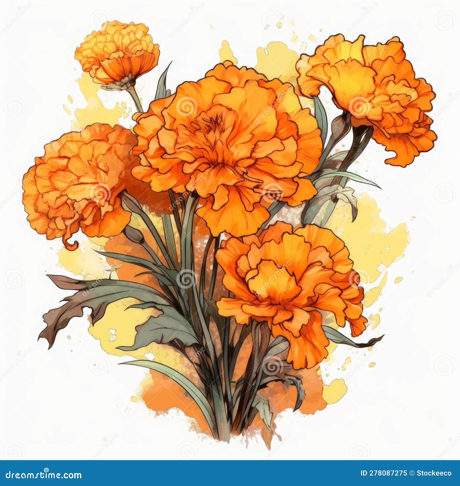 Marigold Illustration Vector Clipart with Alcohol Ink Stock Image ...