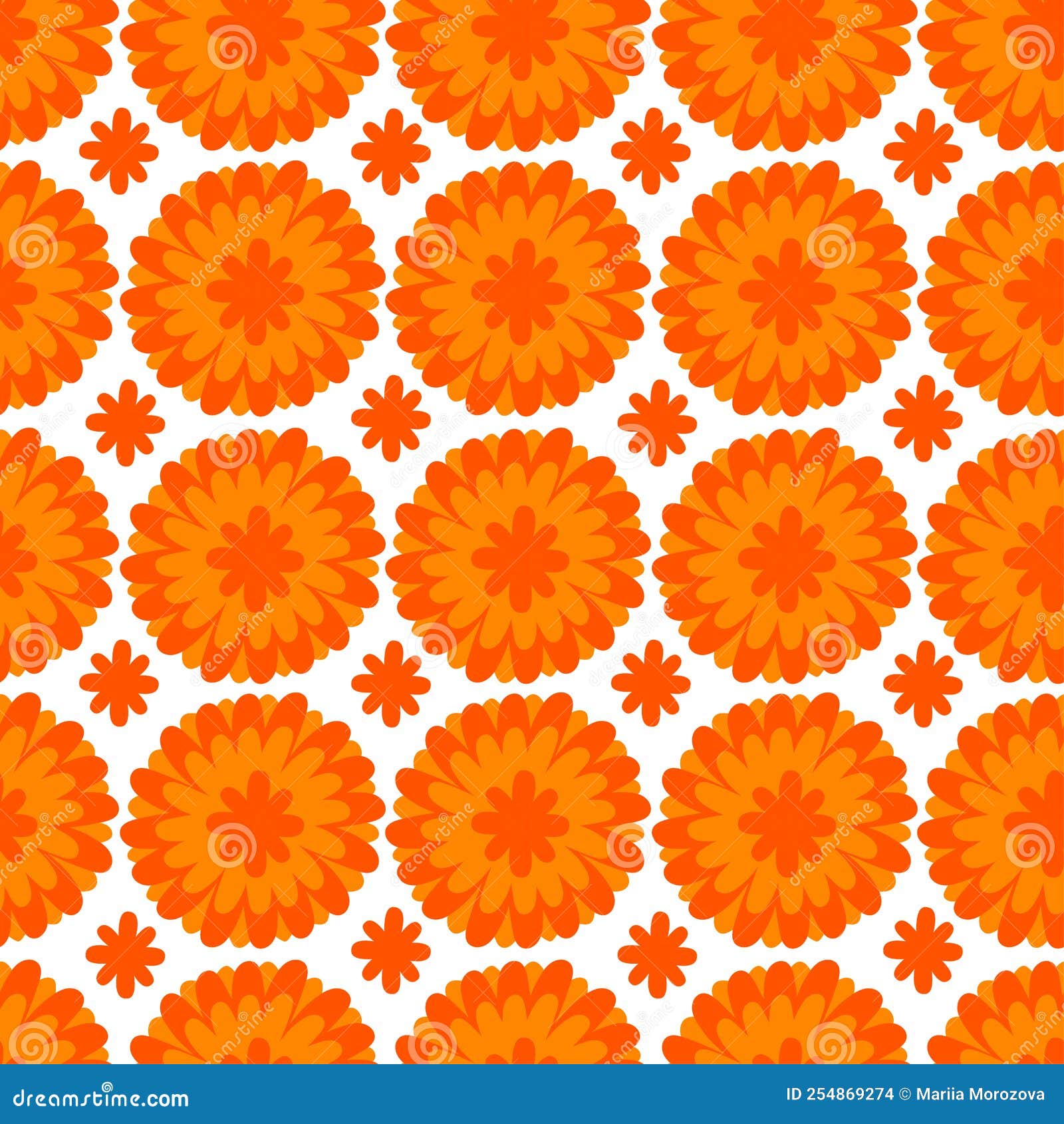 Marigolds Pattern on the White Background Cartoon Vector Pattern. Stock ...
