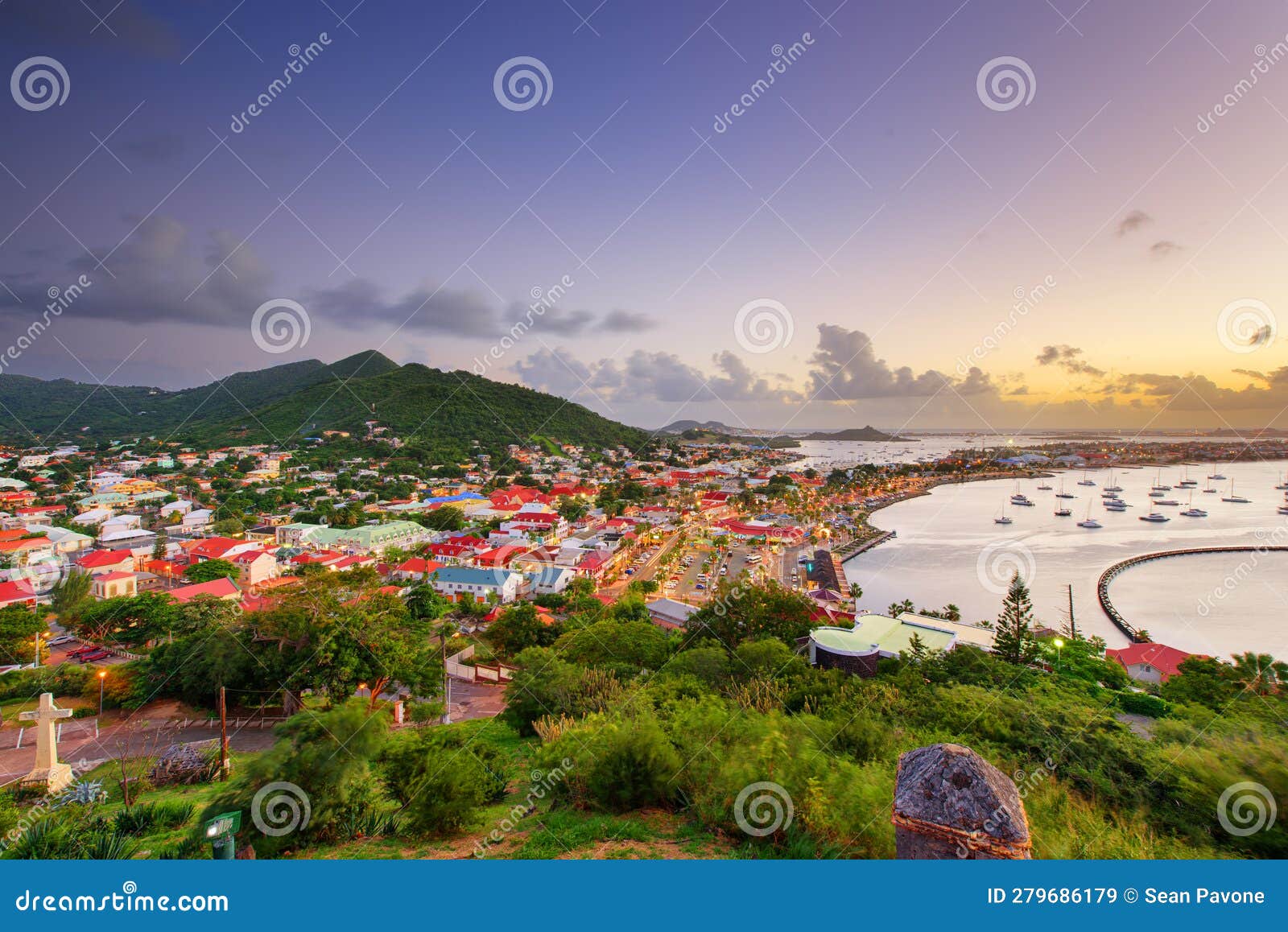 Marigot, St. Martin Town Skyline Stock Image - Image of fort, evening ...