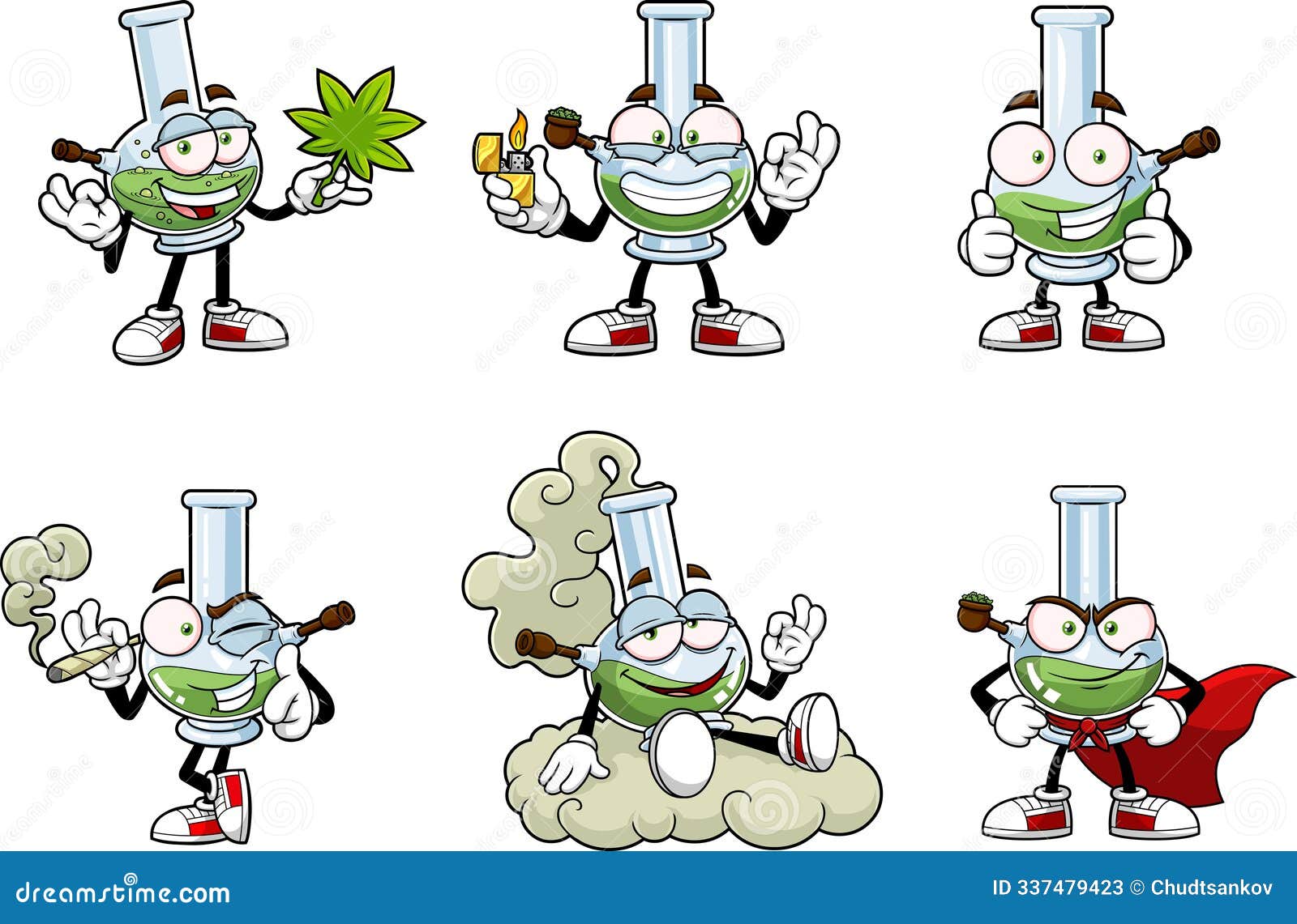 Marijuana Bong Cartoon Character. Vector Hand Drawn Collection Set ...