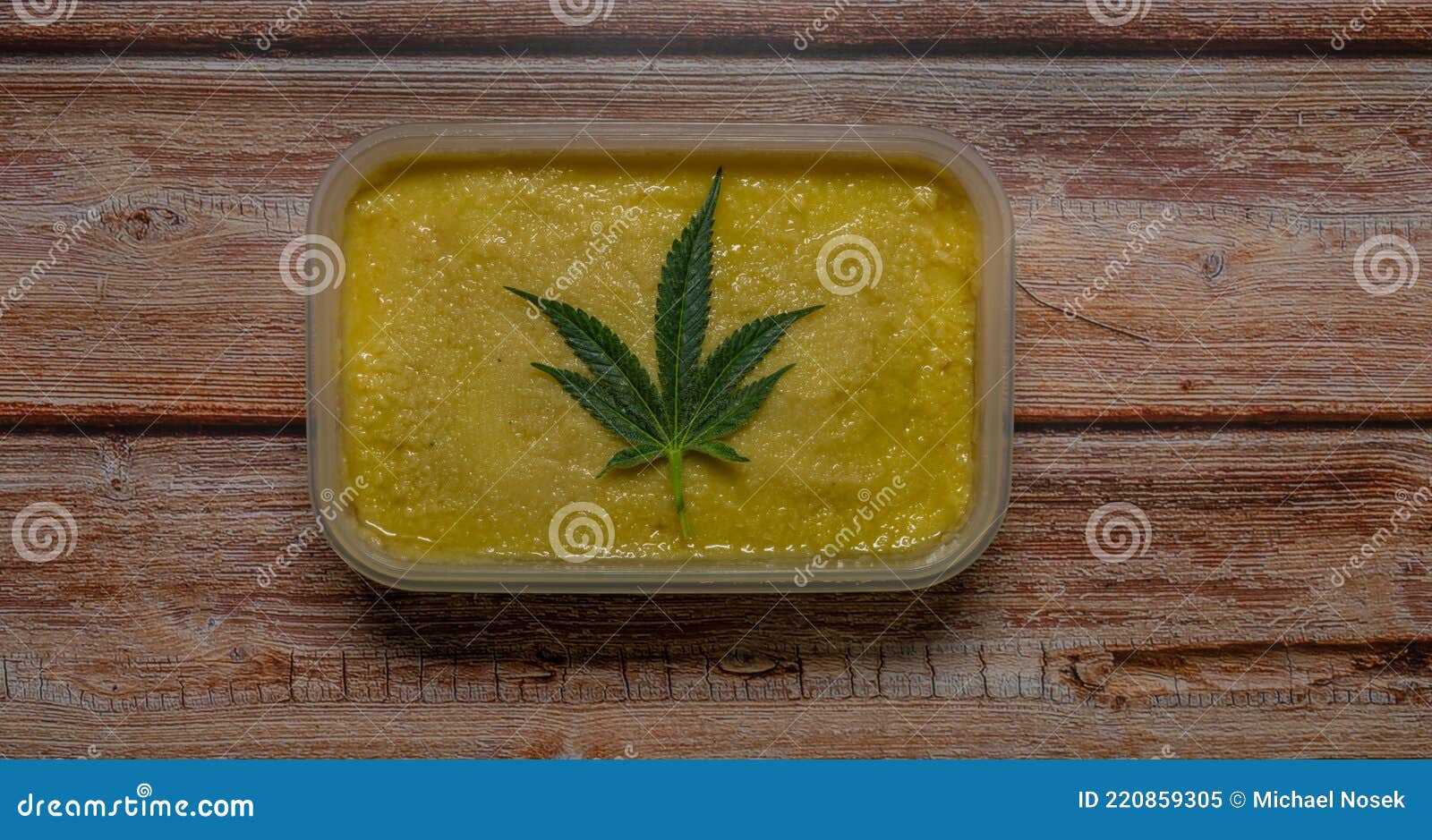 Marijuana Butter on Wooden Table with Green Leafs Stock Image - Image ...