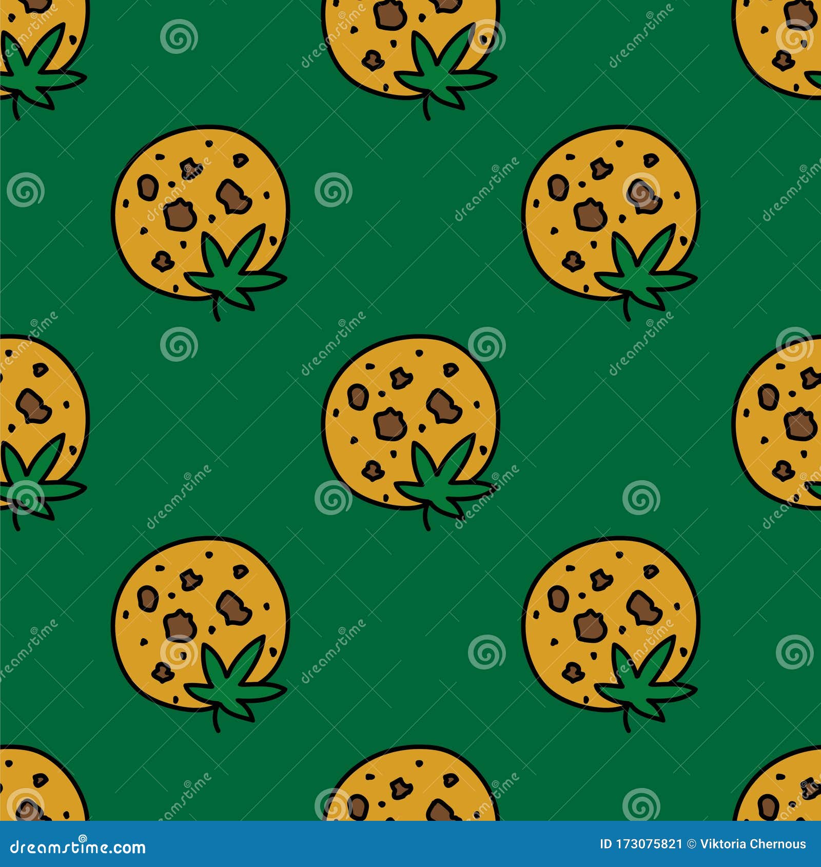 Marijuana Cookie Seamless Doodle Pattern, Vector Illustration Stock ...
