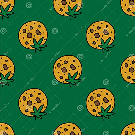 Marijuana Cookie Seamless Doodle Pattern, Vector Illustration Stock ...
