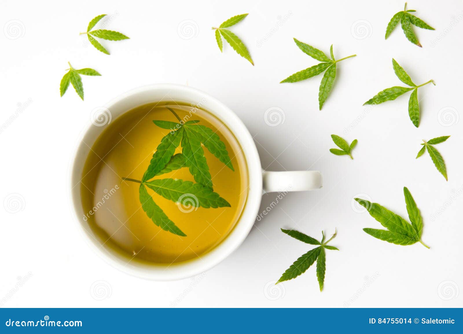 Marijuana Herbal Tea and Cannabis Leaves Stock Photo - Image of grass ...
