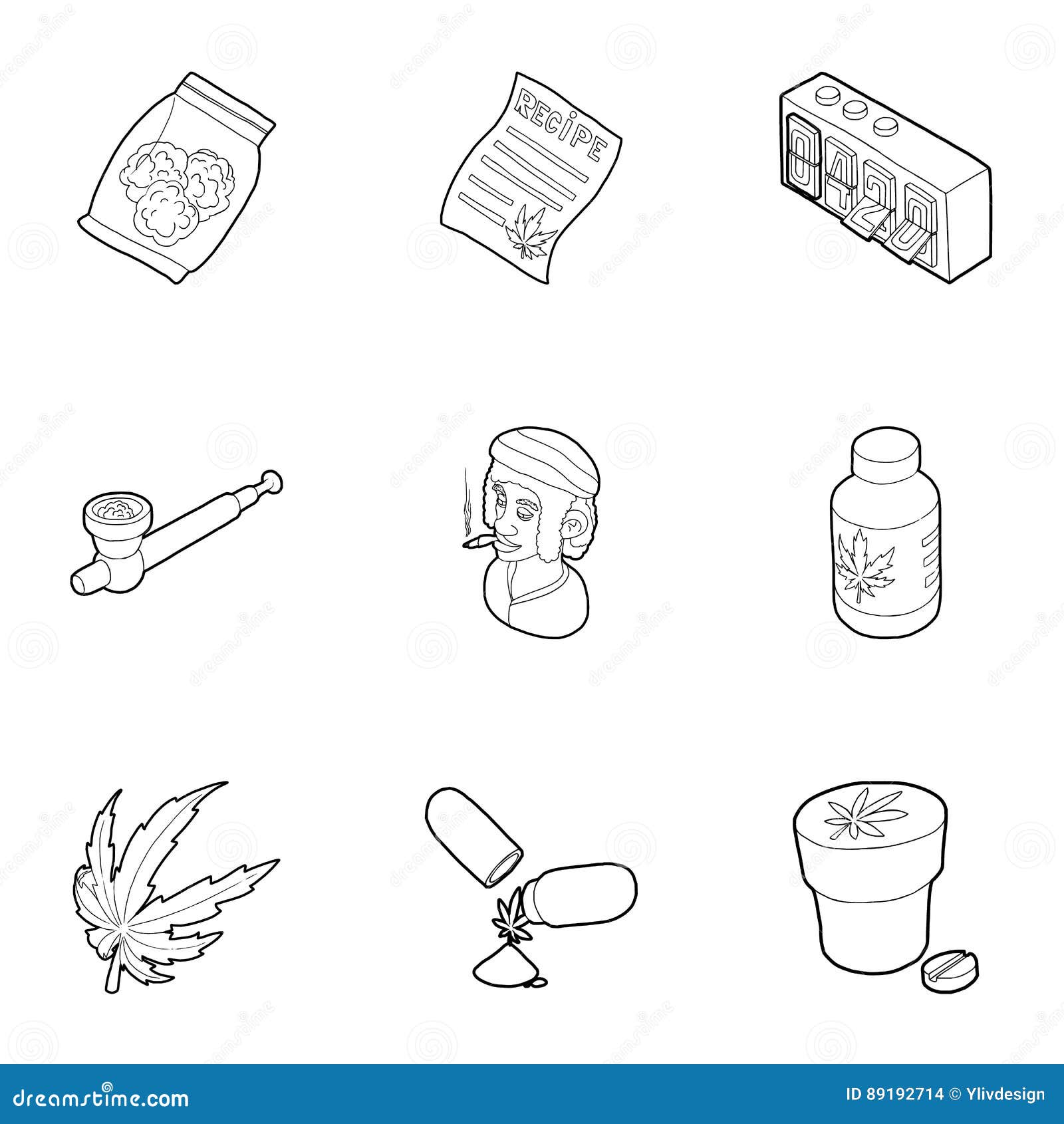 Marijuana Icons Set, Outline Style Stock Vector - Illustration of ...