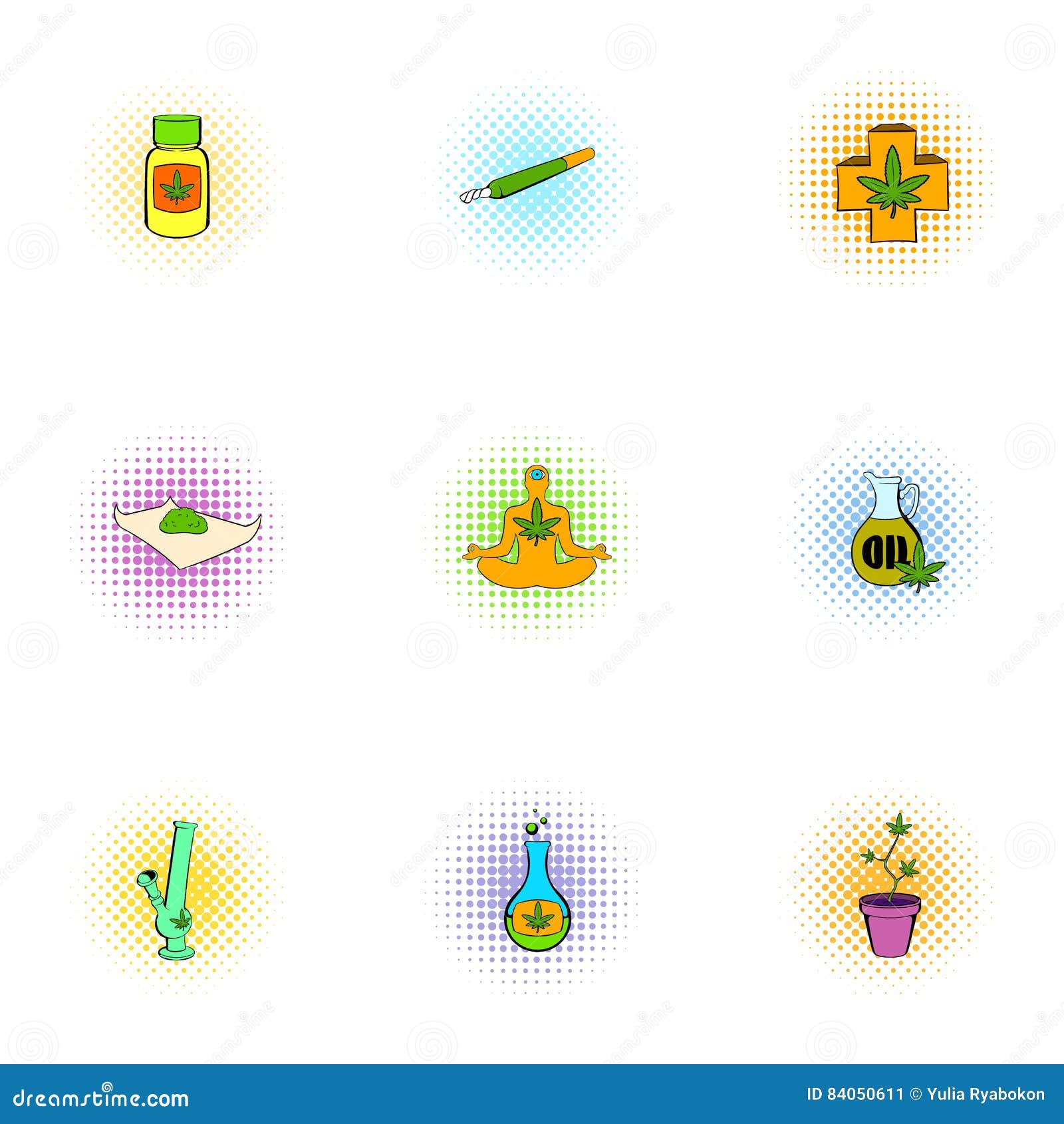 Marijuana Icons Set, Pop-art Style Stock Vector - Illustration of drug ...