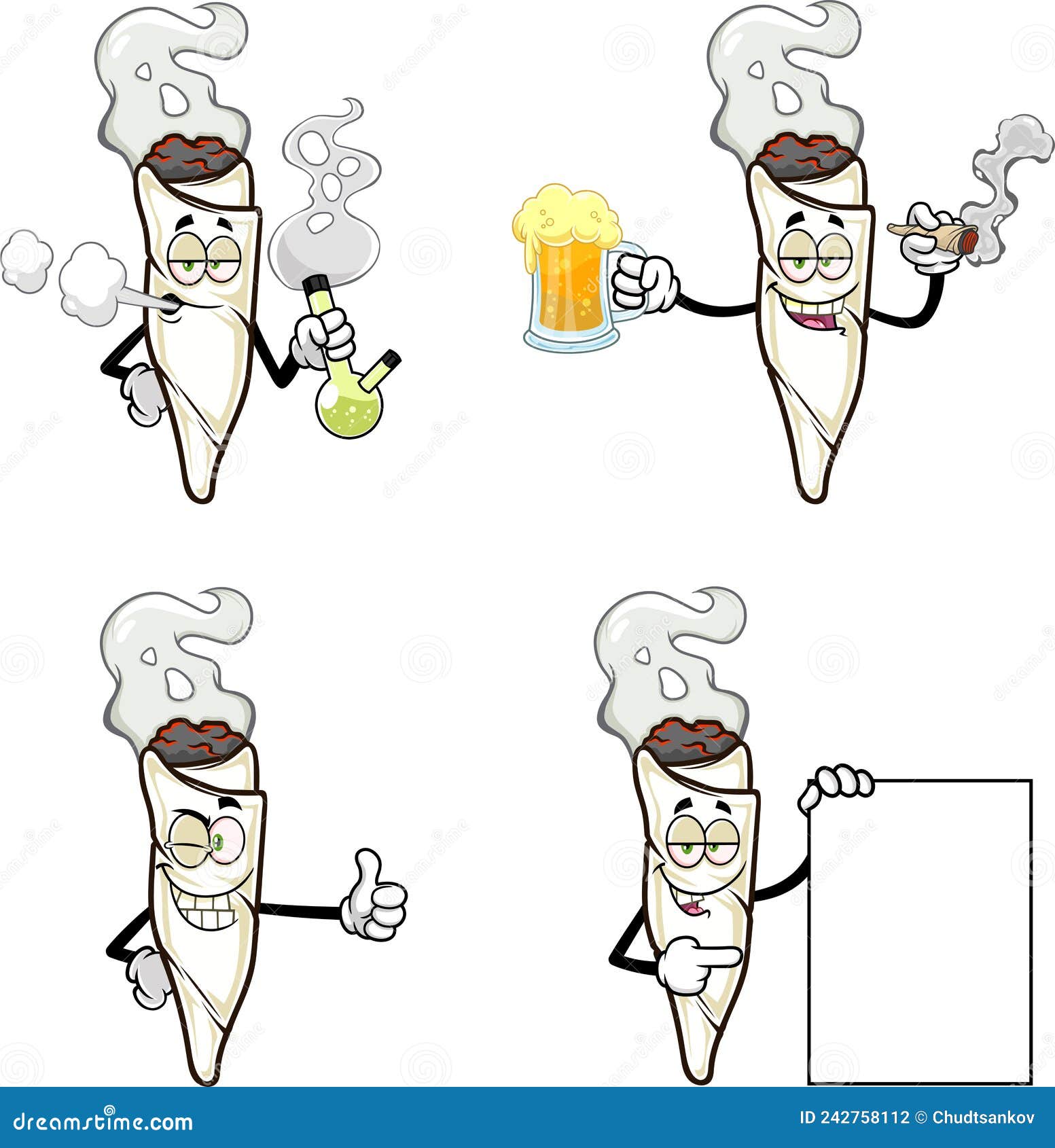 Marijuana Joint Cartoon Character Series. Vector Collection Set Stock ...