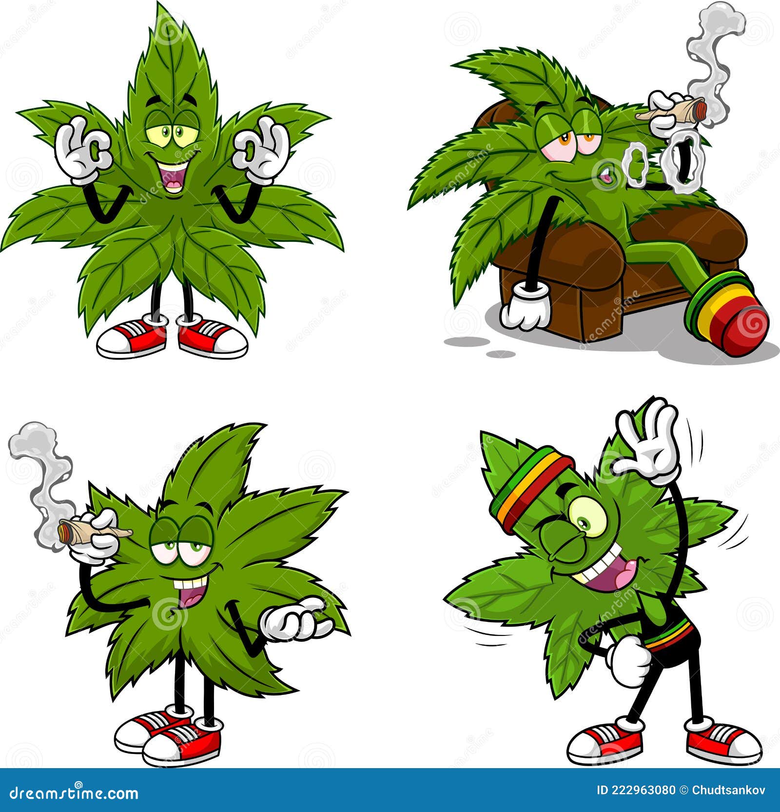 Marijuana Leaf Cartoon Characters. Vector Collection Stock Vector - Illustration of jamaica ...