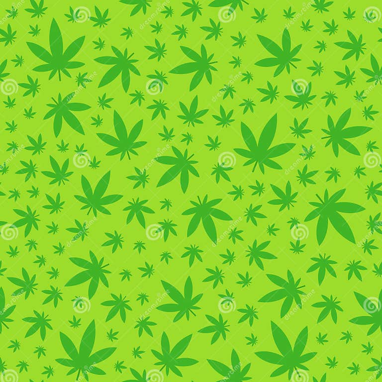 Marijuana Leaf Vector Seamless Pattern on Light Green Background ...