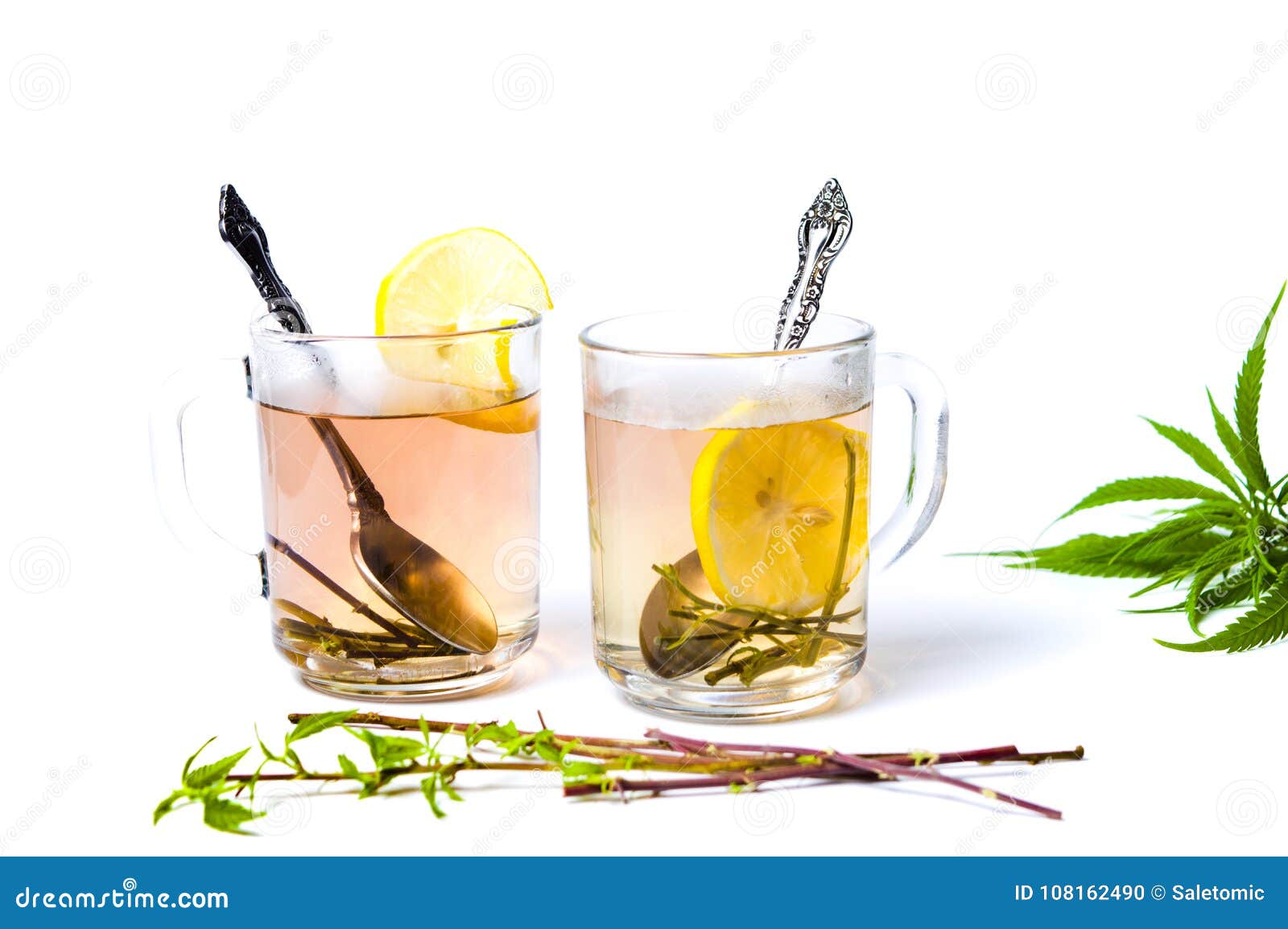 Marijuana Tea and Branches Isolated Stock Photo - Image of beverage ...
