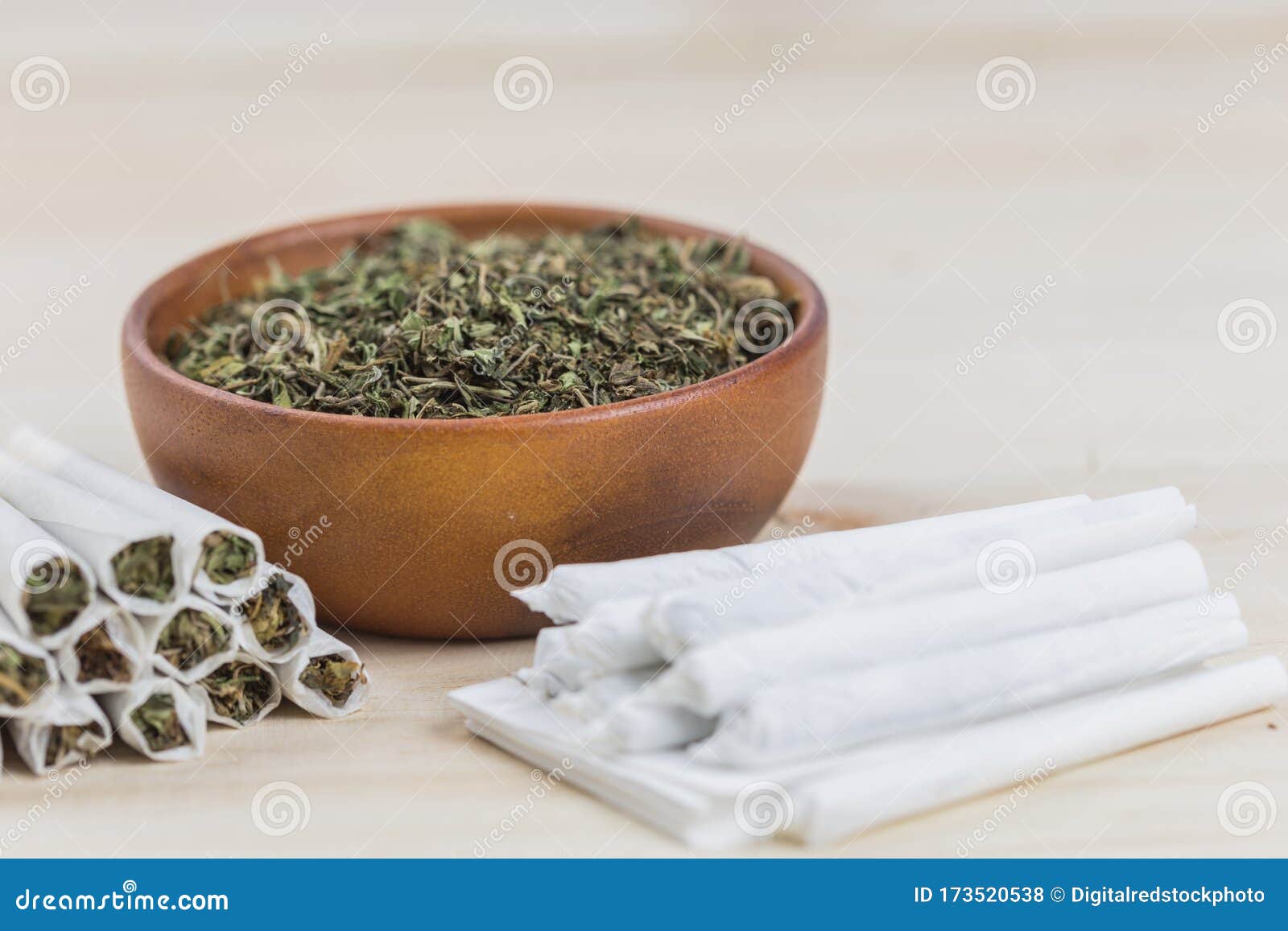Marijuana on Wooden Bowl and Hashish Joint Rolling for Smoking Stock ...